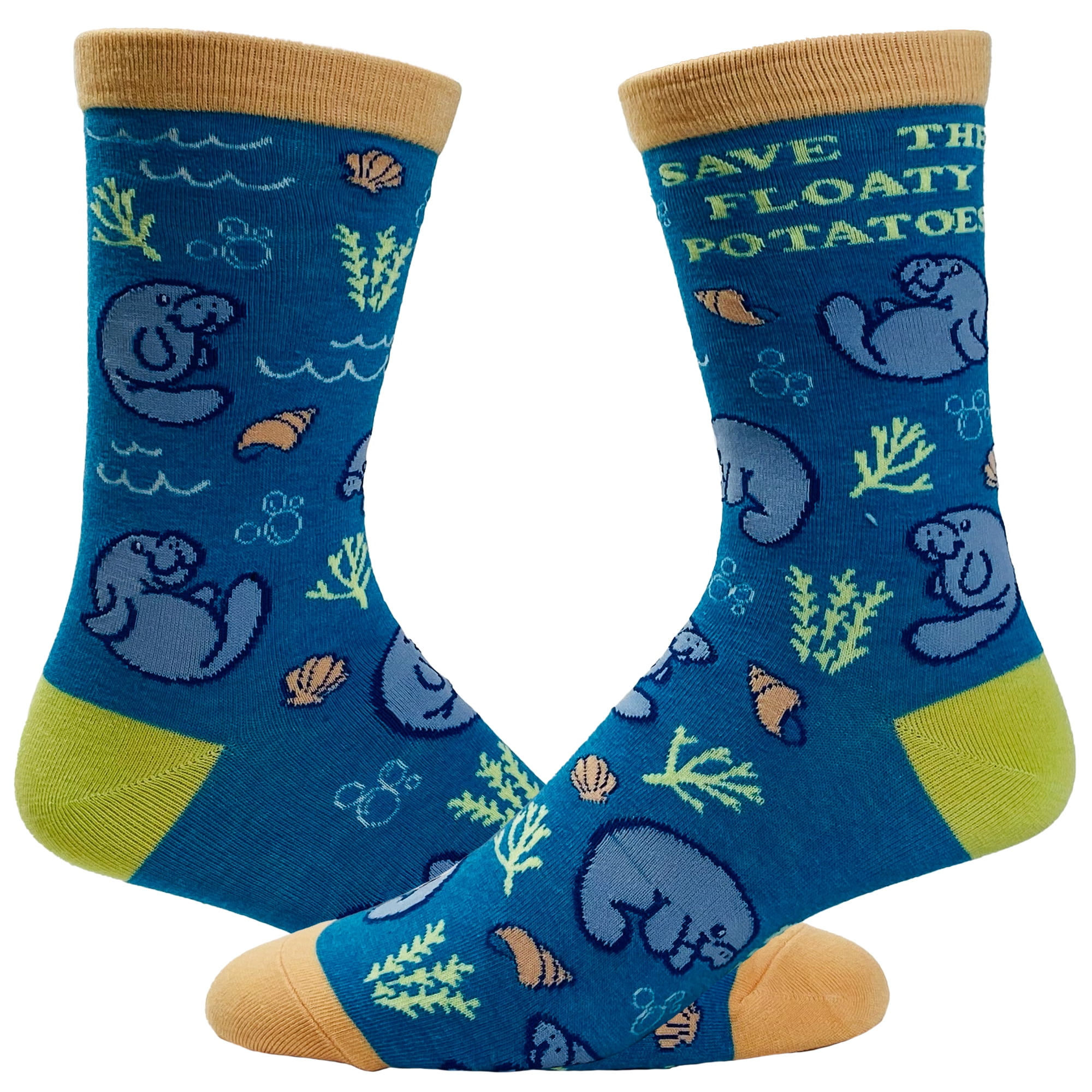 Women's Save The Floaty Potatoes Socks Funny Manatee Ocean Novelty ...