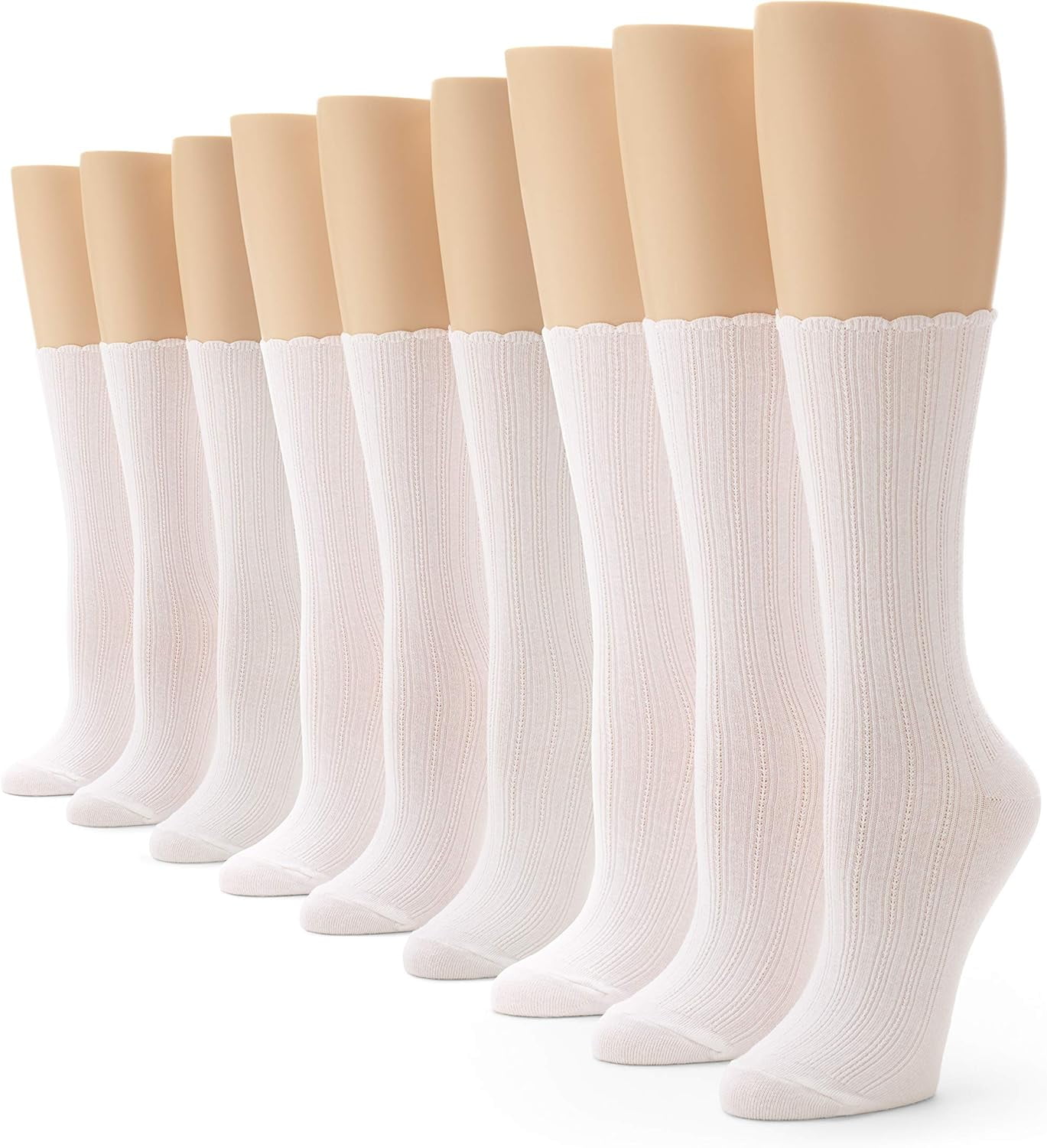 Women's Scallop Pointelle Crew Sock White - 9 Pair Pack 4-10 - Walmart.com