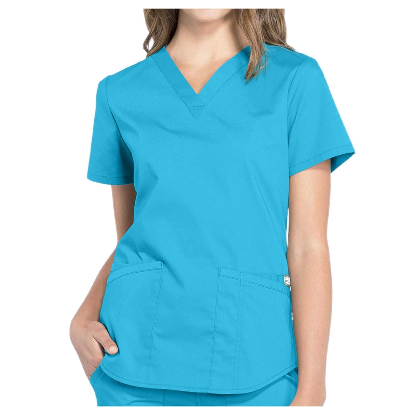 Women's Scrub Tops Lightweight Solid Color Healthcare Short Sleeve V ...