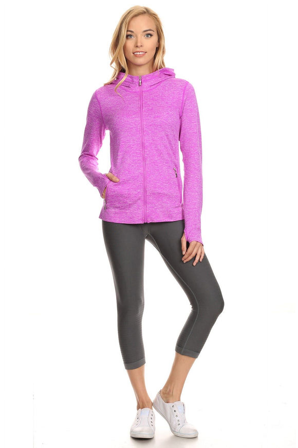 Women's Seamless Full Zipper Jacket with Hoodie and Thumb Holes ...