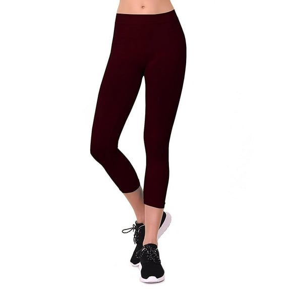 Women's Seamless Nylon Workout Active Solid Plain Capri One Size ...