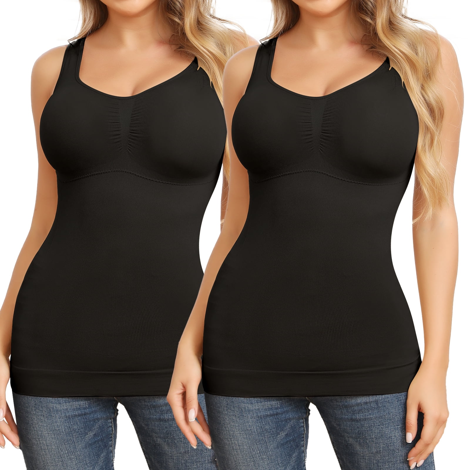 Womens Seamless Shapewear Tank Top Compression Undershirt With Built In Bra For Intimate