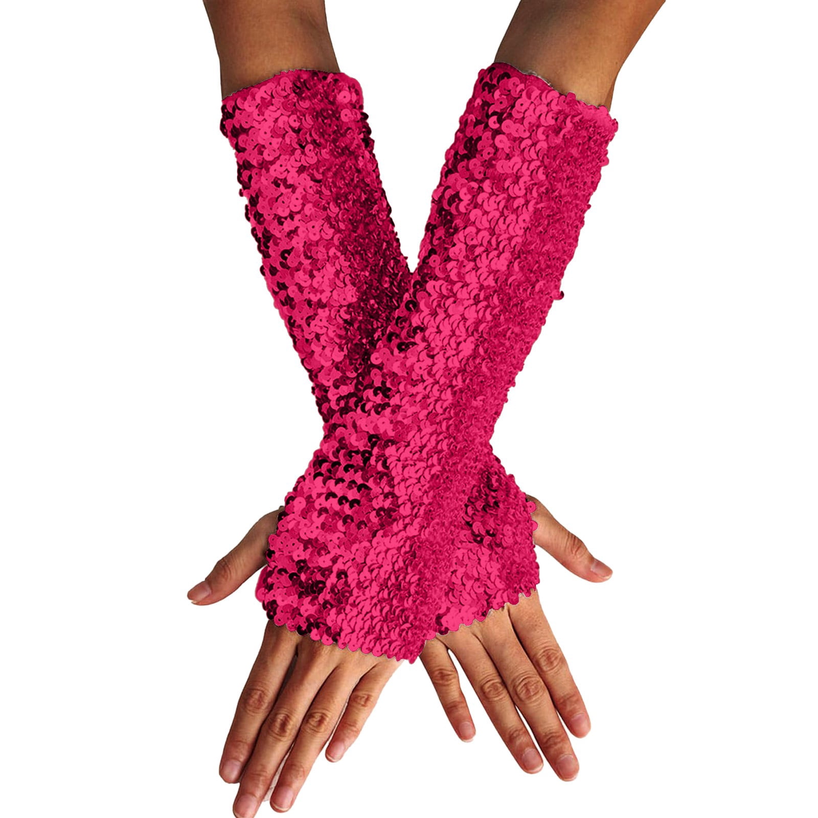 Women's Sequin Glitter Gloves Long Fingerless Elastic Arm Gloves ...