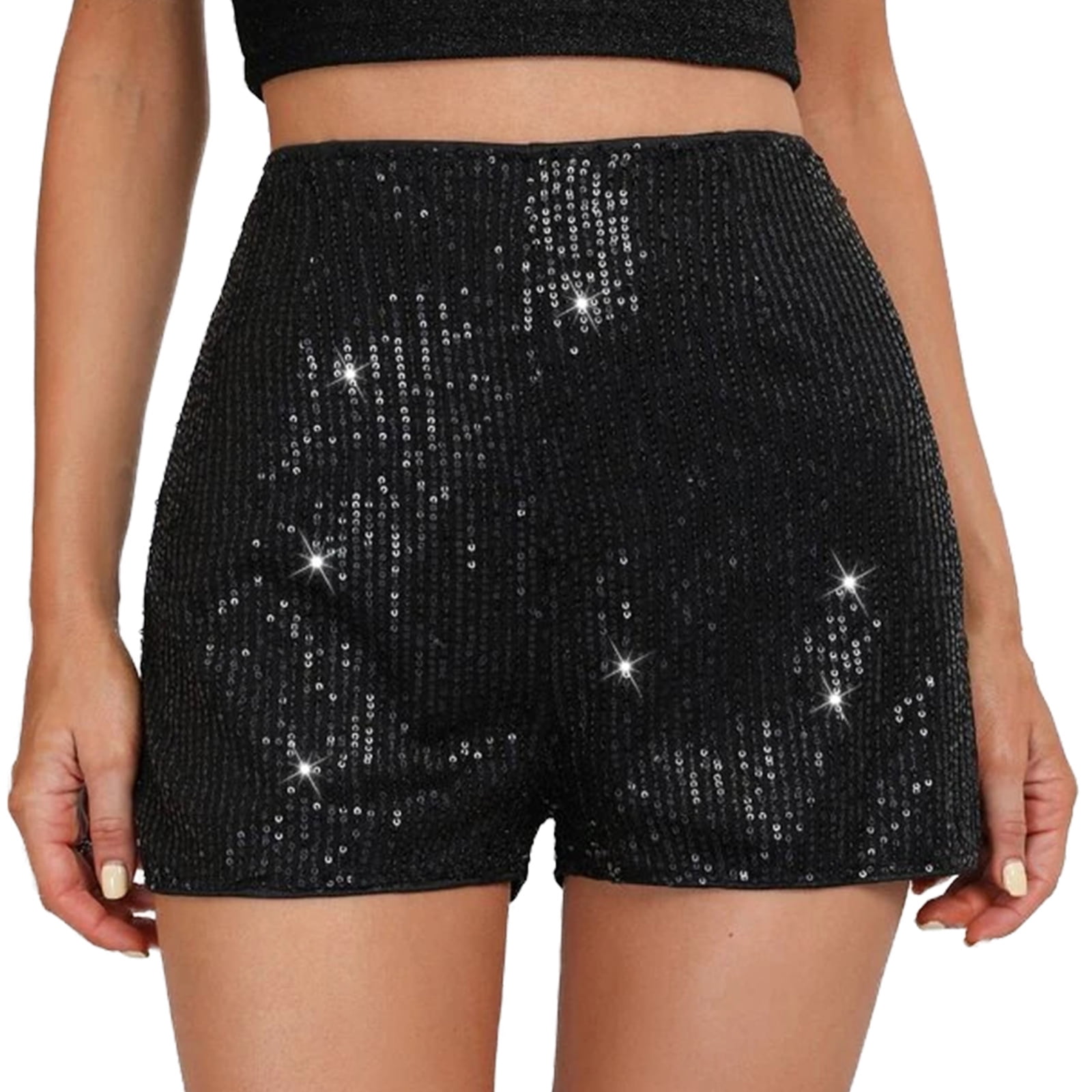 Women's Sequin Glitter Shorts High Waisted Sparkly Stretch Booty Shorts ...