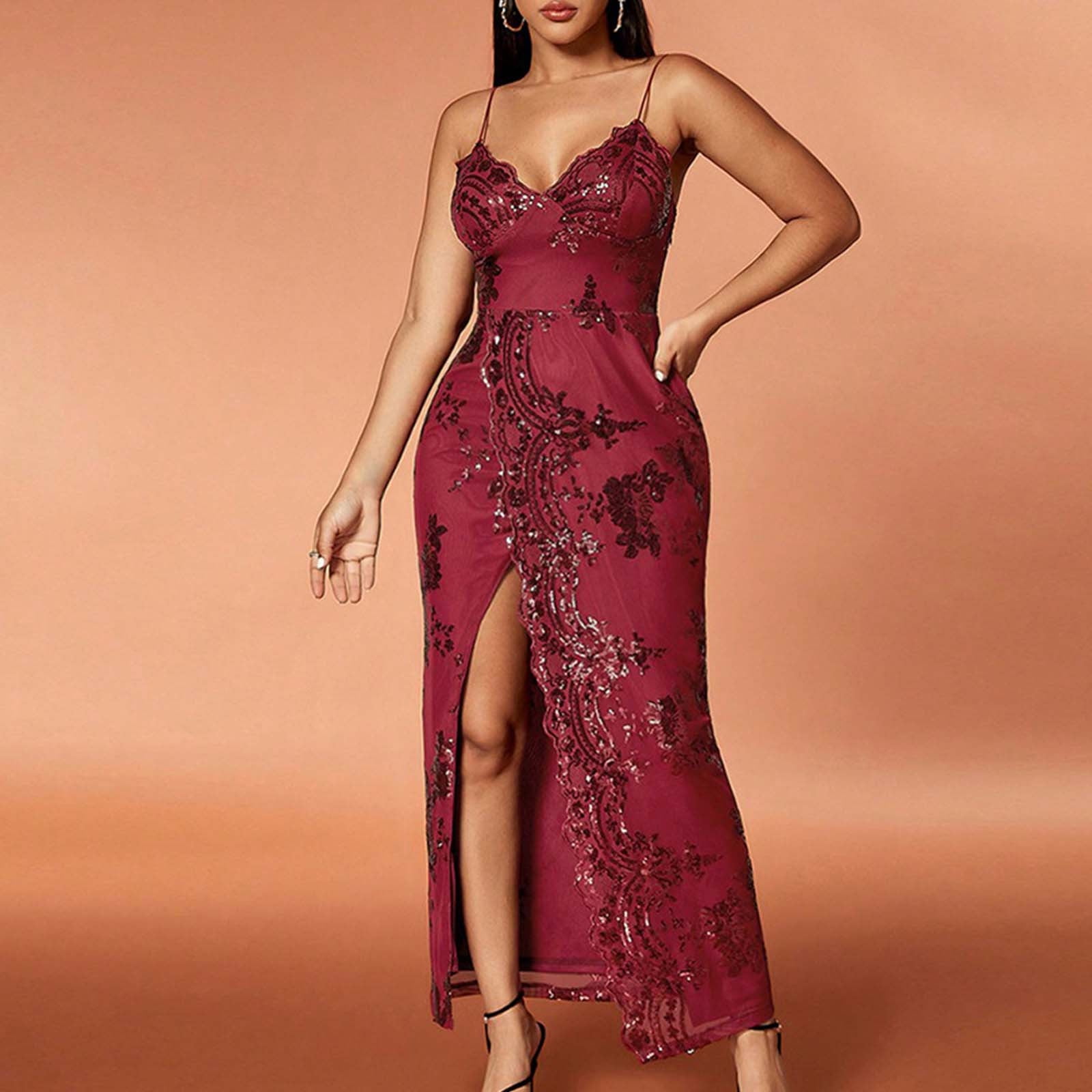 Women's Sequin Slit Bag Sexy Beaded Embroidered Dress Dress Staff Party ...