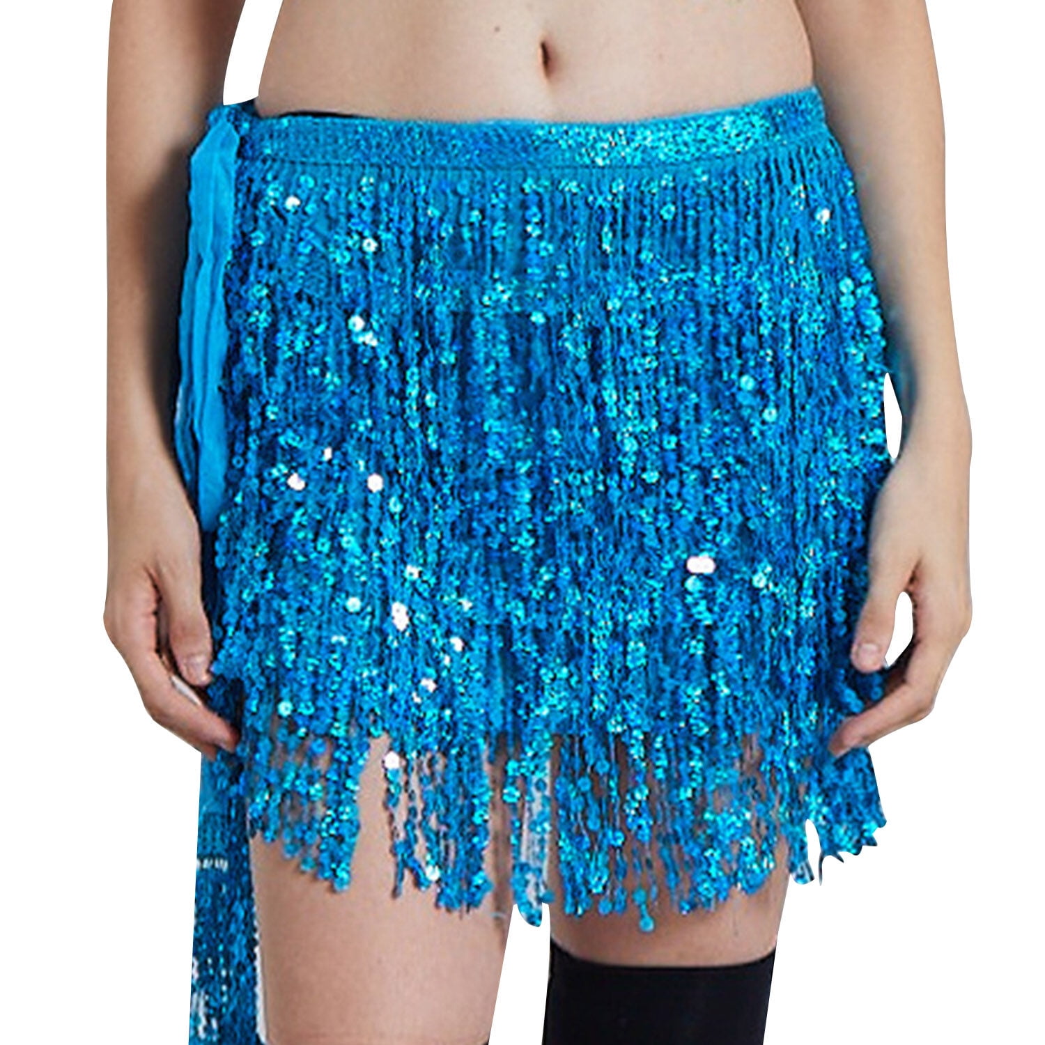 Womens Sequin Tassel Skirts Rave Fringe Hip Scarf For Festival