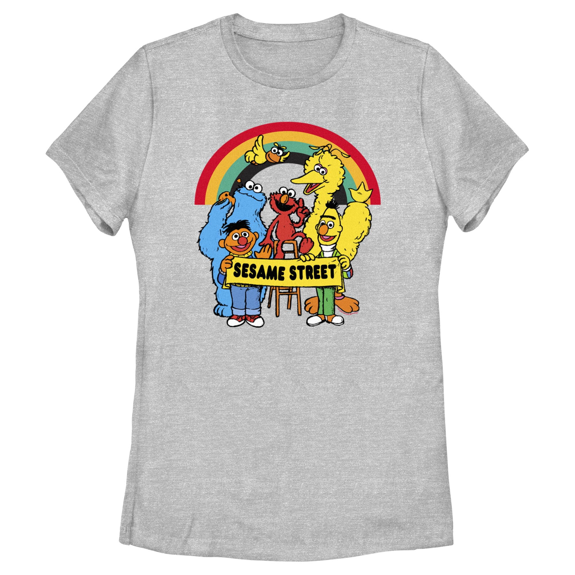 Women's Sesame Street Crew Rainbow Banner Portrait Graphic T-Shirt ...