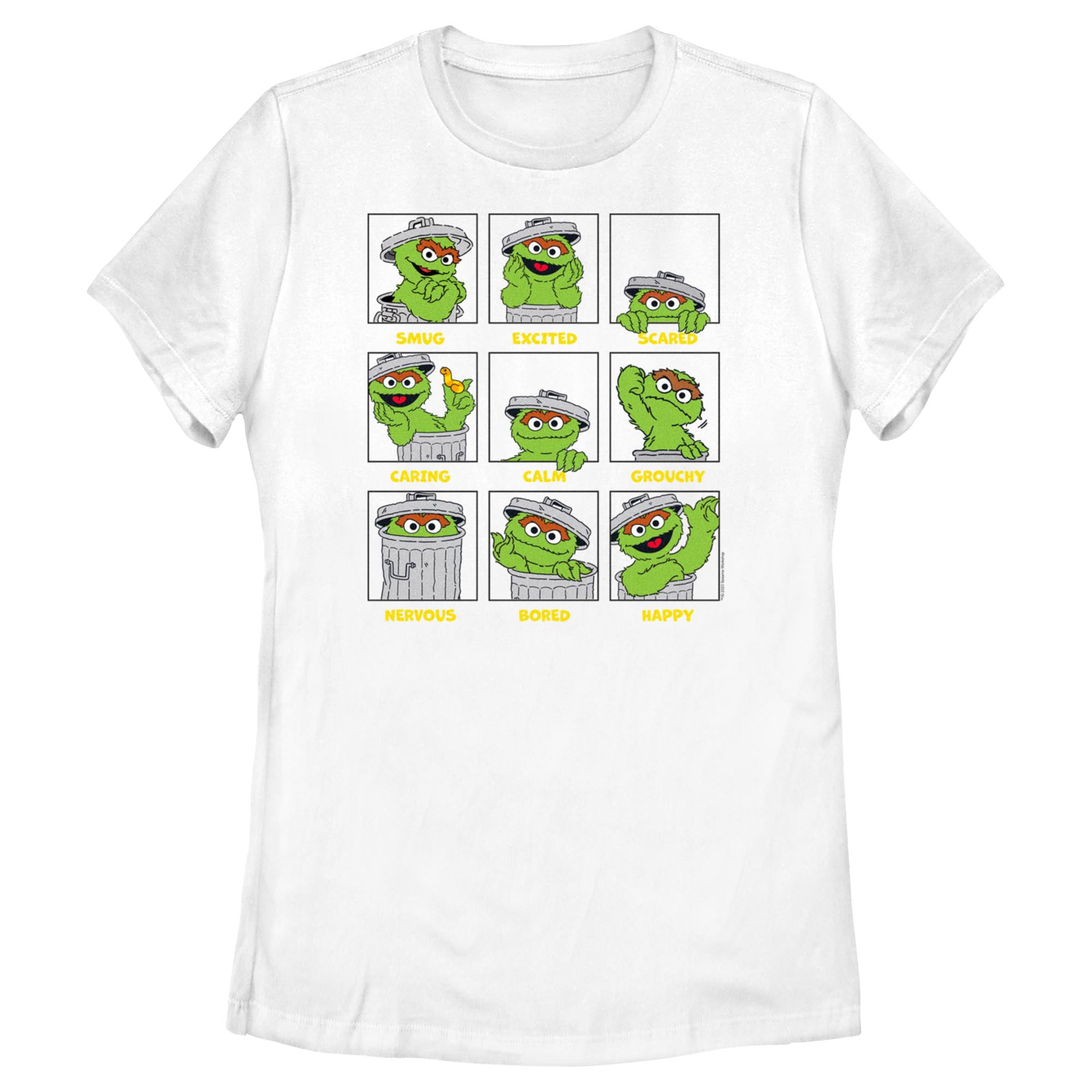 Women's Sesame Street Emotions Of Oscar the Grouch Graphic T-Shirt ...