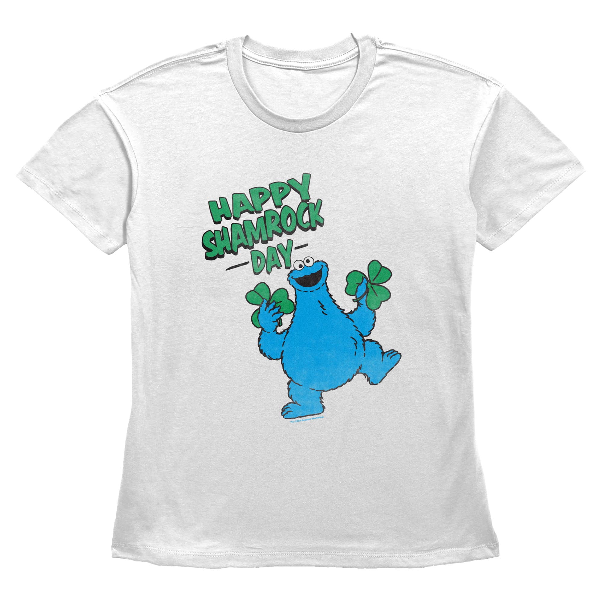 Women's Sesame Street Happy Shamrock Day Cookie Monster Graphic T-Shirt ...