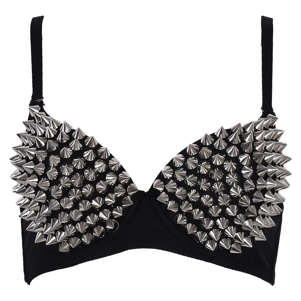 Women's Sexy All-over Spike Stud Dance Bra Metallic Punk Style ...
