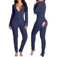 Womens Sexy Butt Button Back Flap Jumpsuit V Neck Long Sleeve Romper