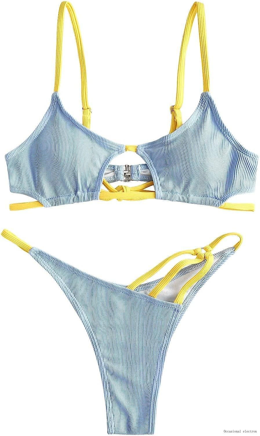Womens Sexy Cutout Bikini Thong Bikini Set String Two Piece Swimsuit