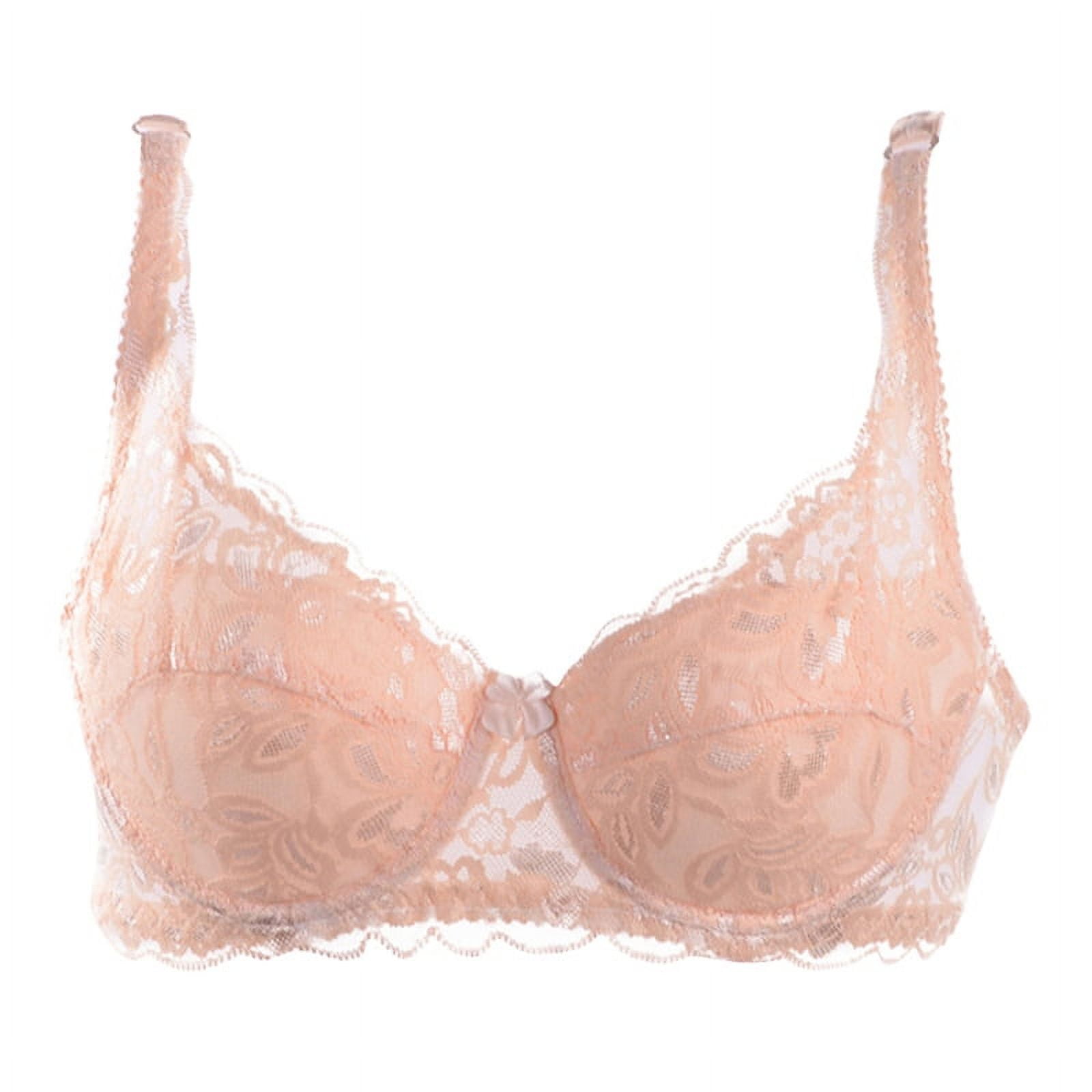 Womens Sexy Lace Bra See Through Unlined Bra Mesh Sheer Plunge Low Cut