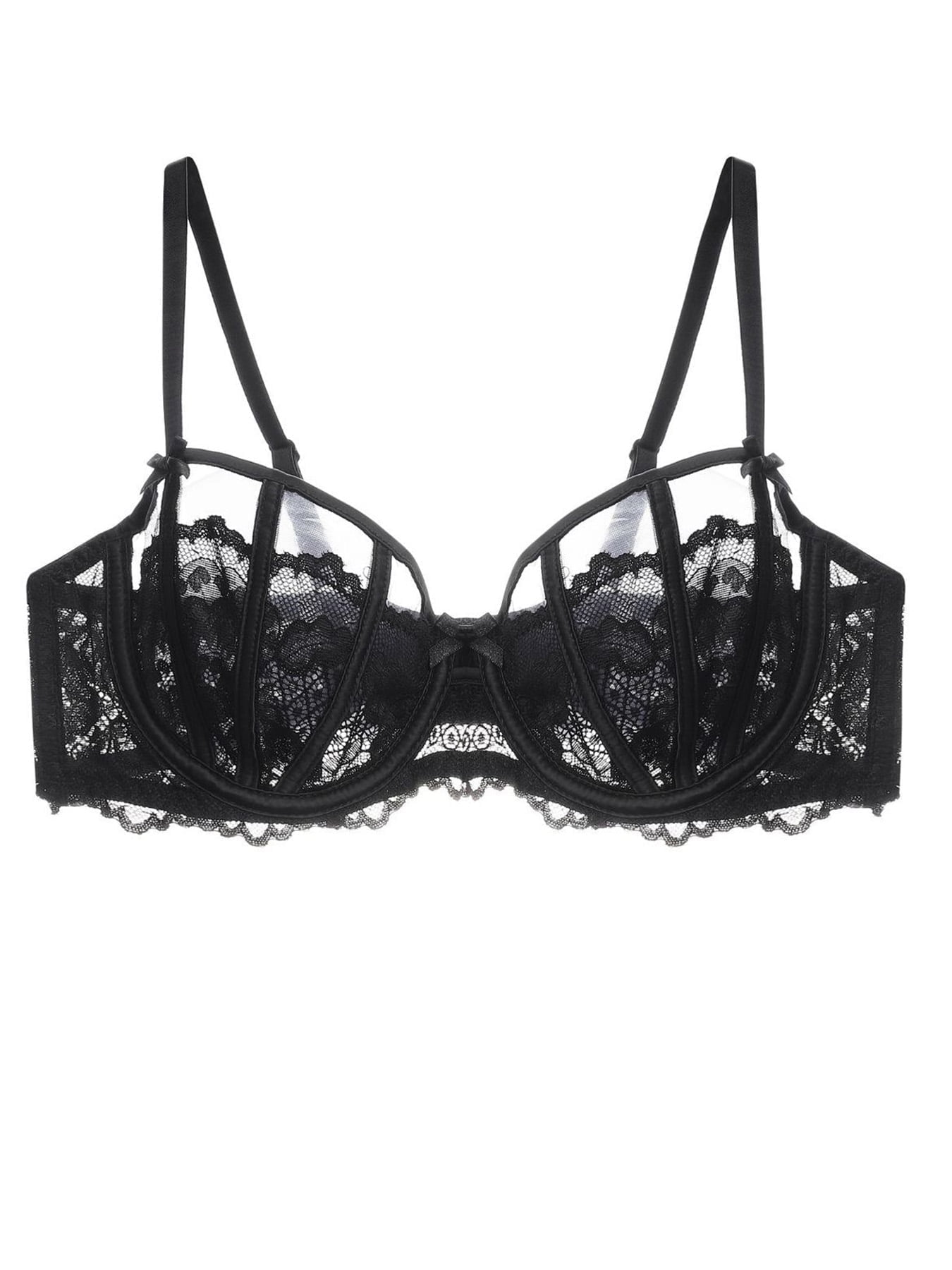 Women's Sexy Lace Bra Underwire Balconette Unlined Demi Sheer Plus Size ...