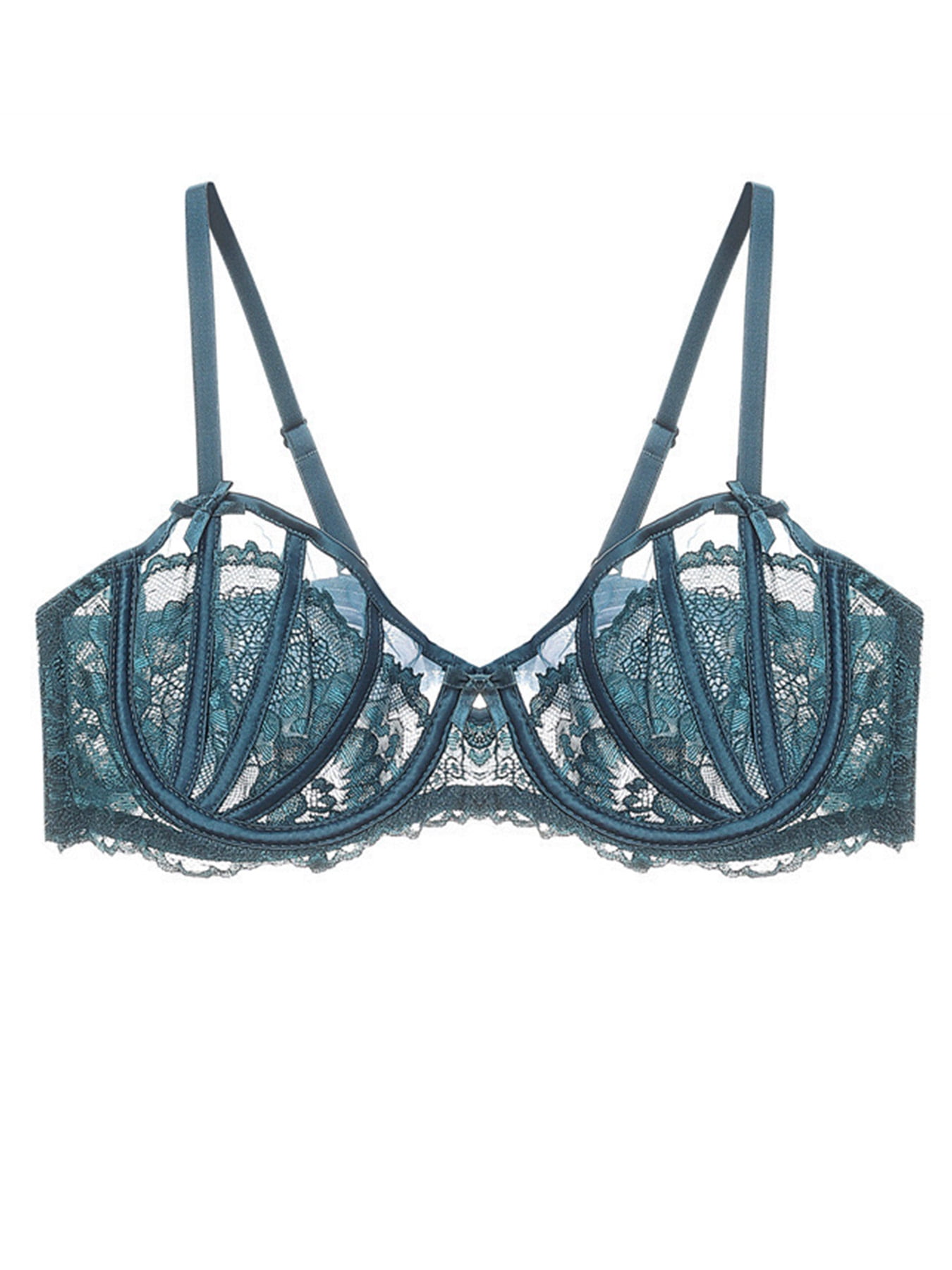 Women's Sexy Lace Bra Underwire Balconette Unlined Demi Sheer Plus Size ...