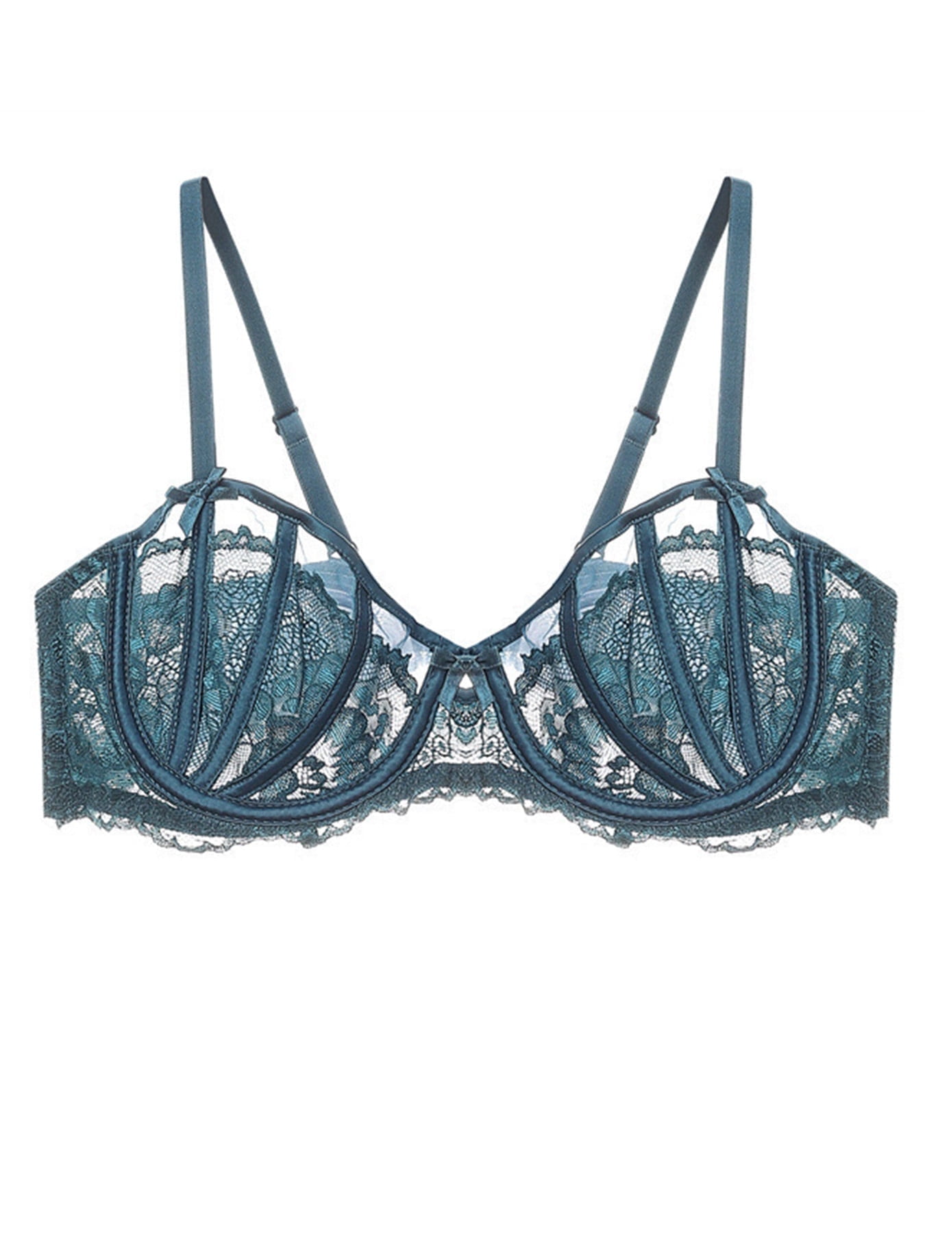 Women's Sexy Lace Bra Underwire Balconette Unlined Demi Sheer Plus Size ...