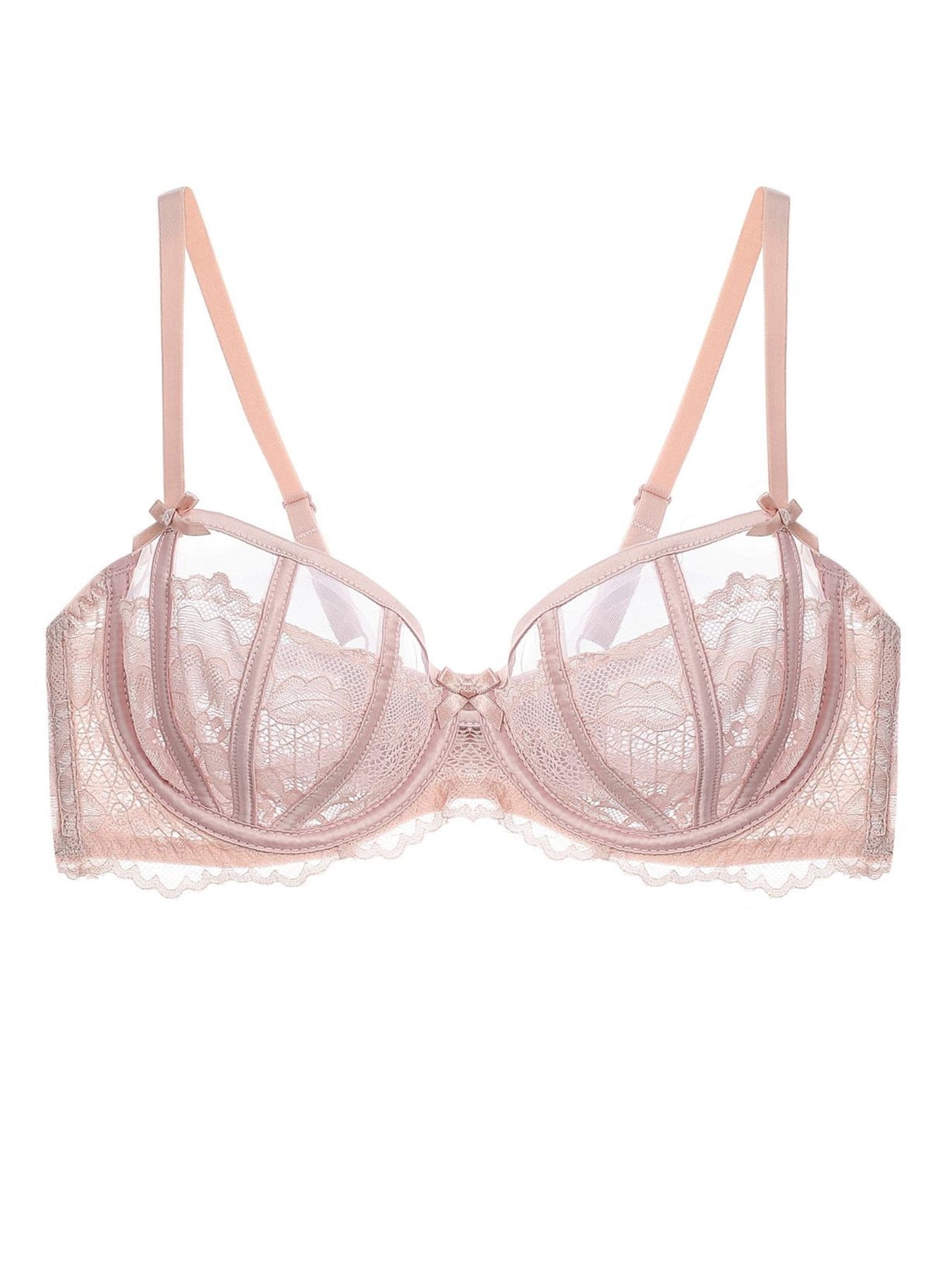 Women's Sexy Lace Bra Underwire Balconette Unlined Demi Sheer Plus Size ...