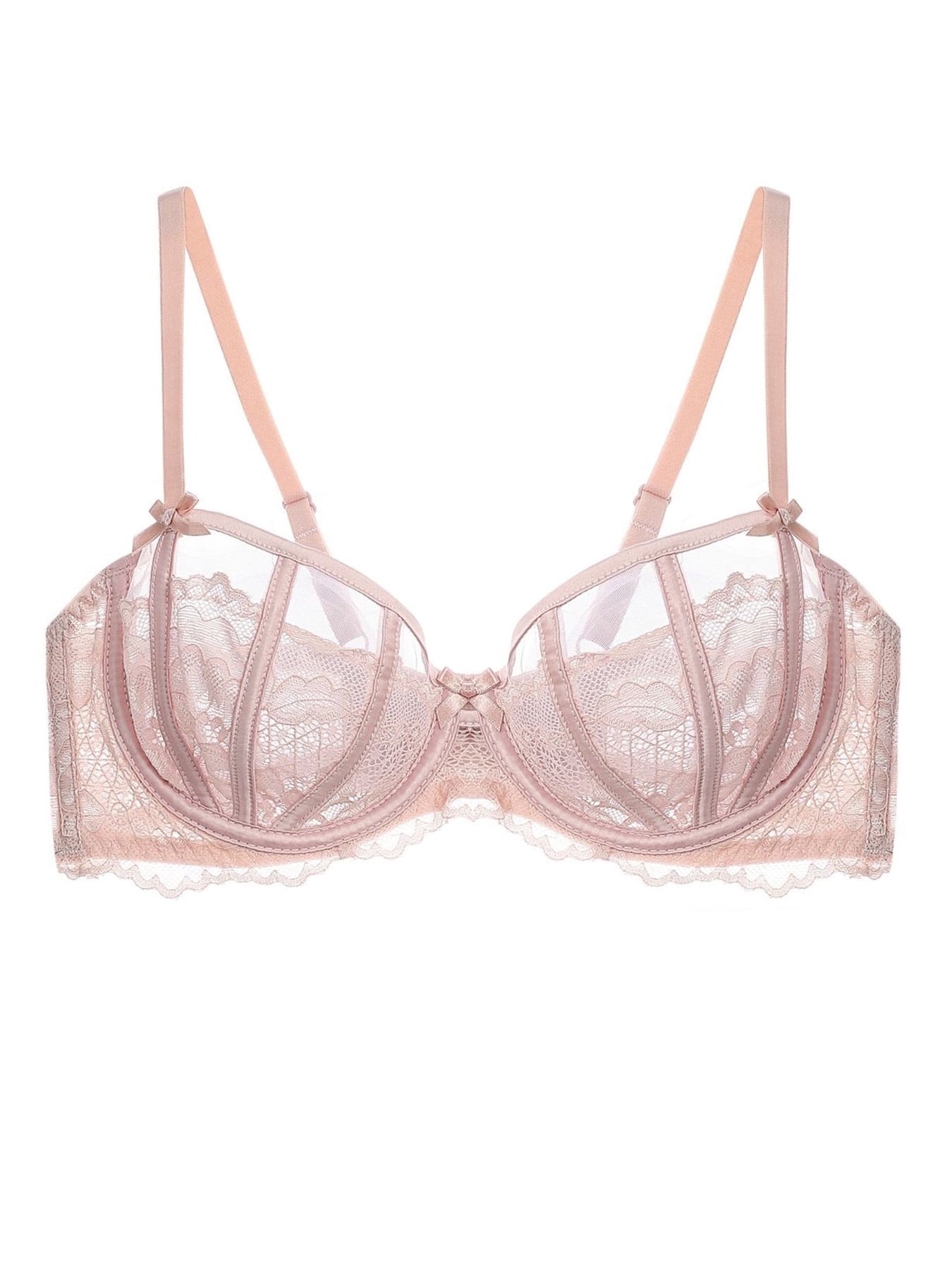 Women's Sexy Lace Bra Underwire Balconette Unlined Demi Sheer Plus Size ...