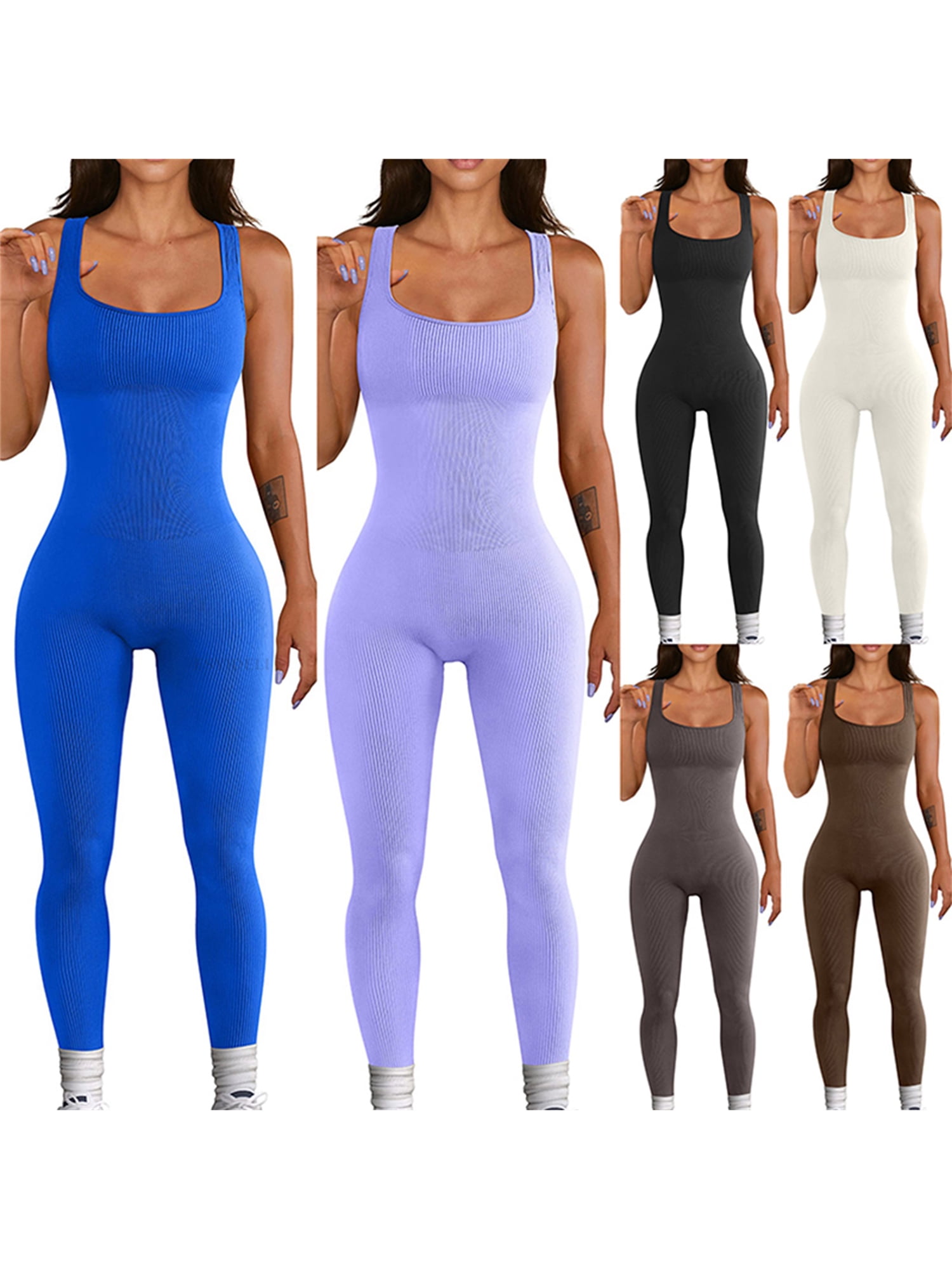 Women's Sexy One Piece Bodysuit Ribbed Sleeveless Bodycon Rompers ...