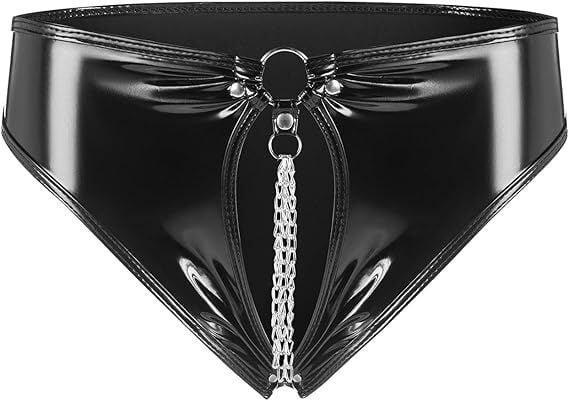 Women's Sexy Panty Patent Leather Open Gear Triangle Underwear Black ...