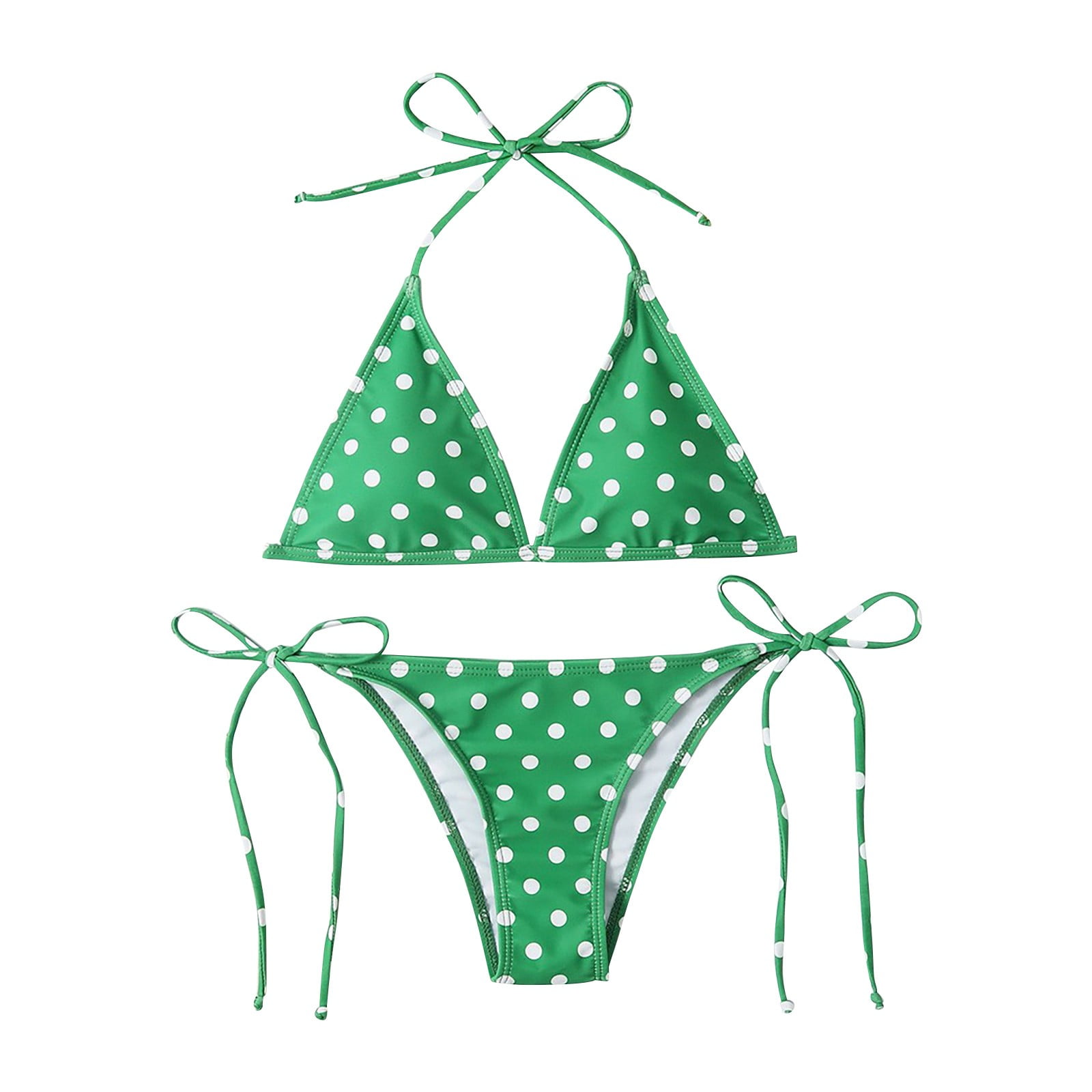 Womens Sexy Polka Dot Print Bikini Lanyard Split Swimming Costume