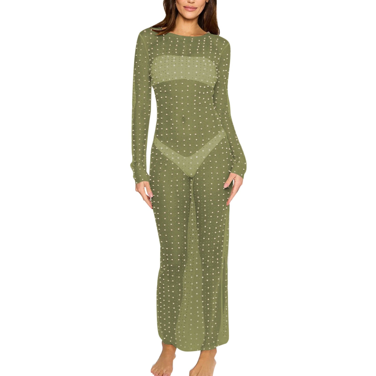 Women's Sexy See Through Lace Mesh Hot Beaded Sleeveless Dress Dress ...