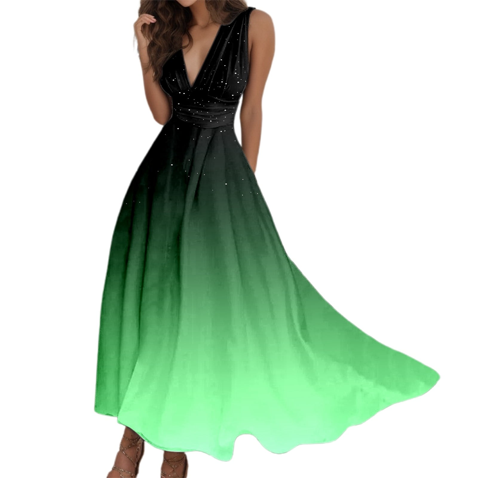 Women's Sexy Starry Sky Gradient Print V Neck Sleeveless Beach Dress ...