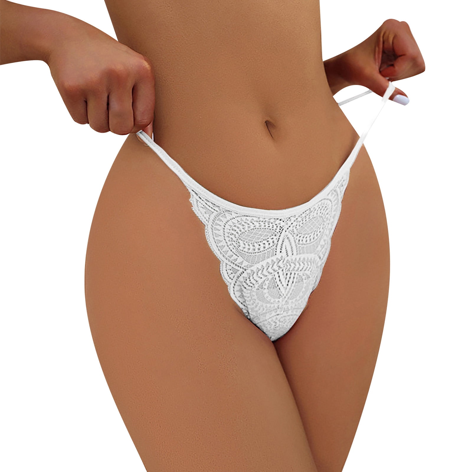 Women's Sexy Thongs Underwear Fashion Mid-Waist Lace Plus-Size Cotton Crotch Trendy V-Shape ...