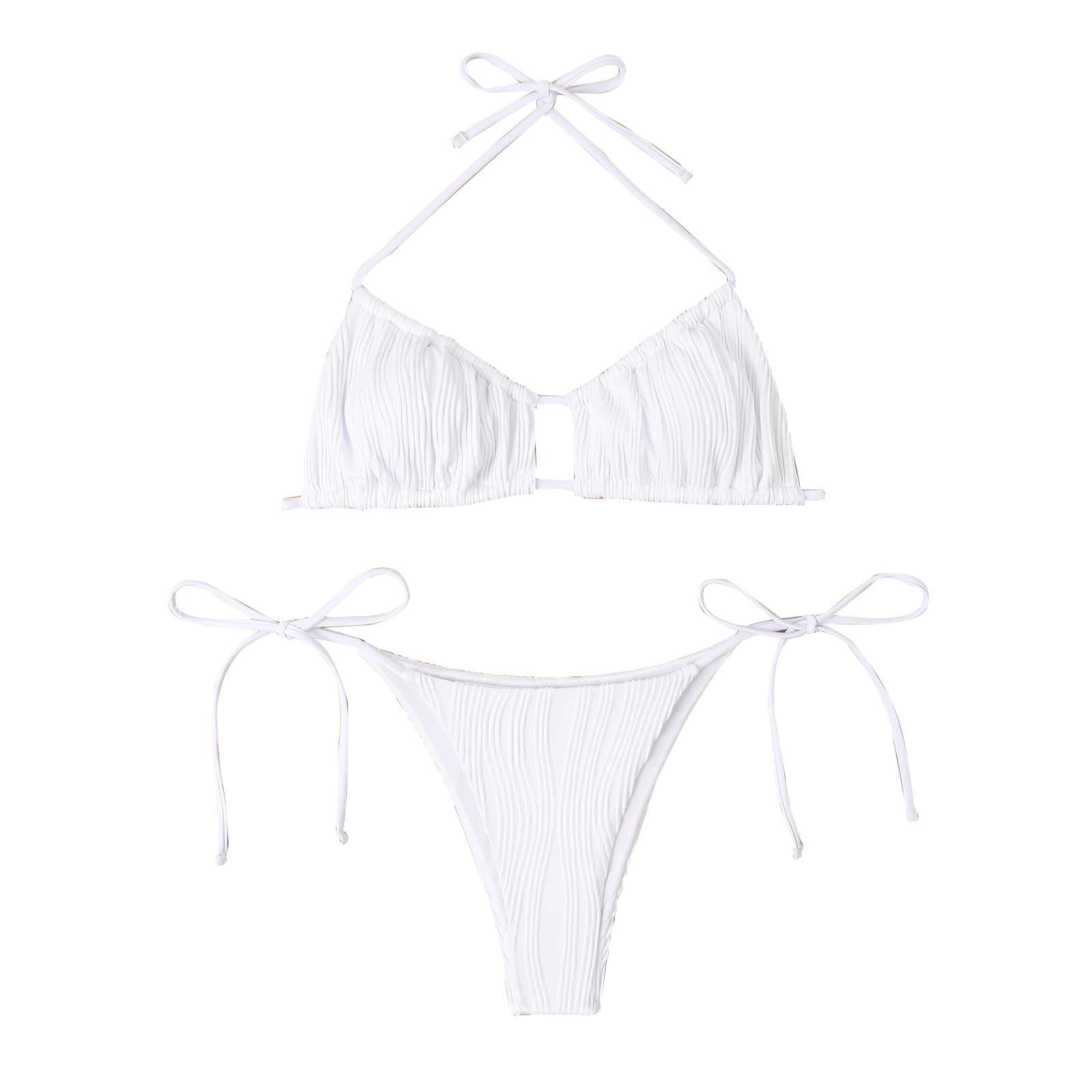 Womens Sexy Triangle Bikini Set Halter Swimwear Texture Thong Swimsuit Two Piece Bathing Suit