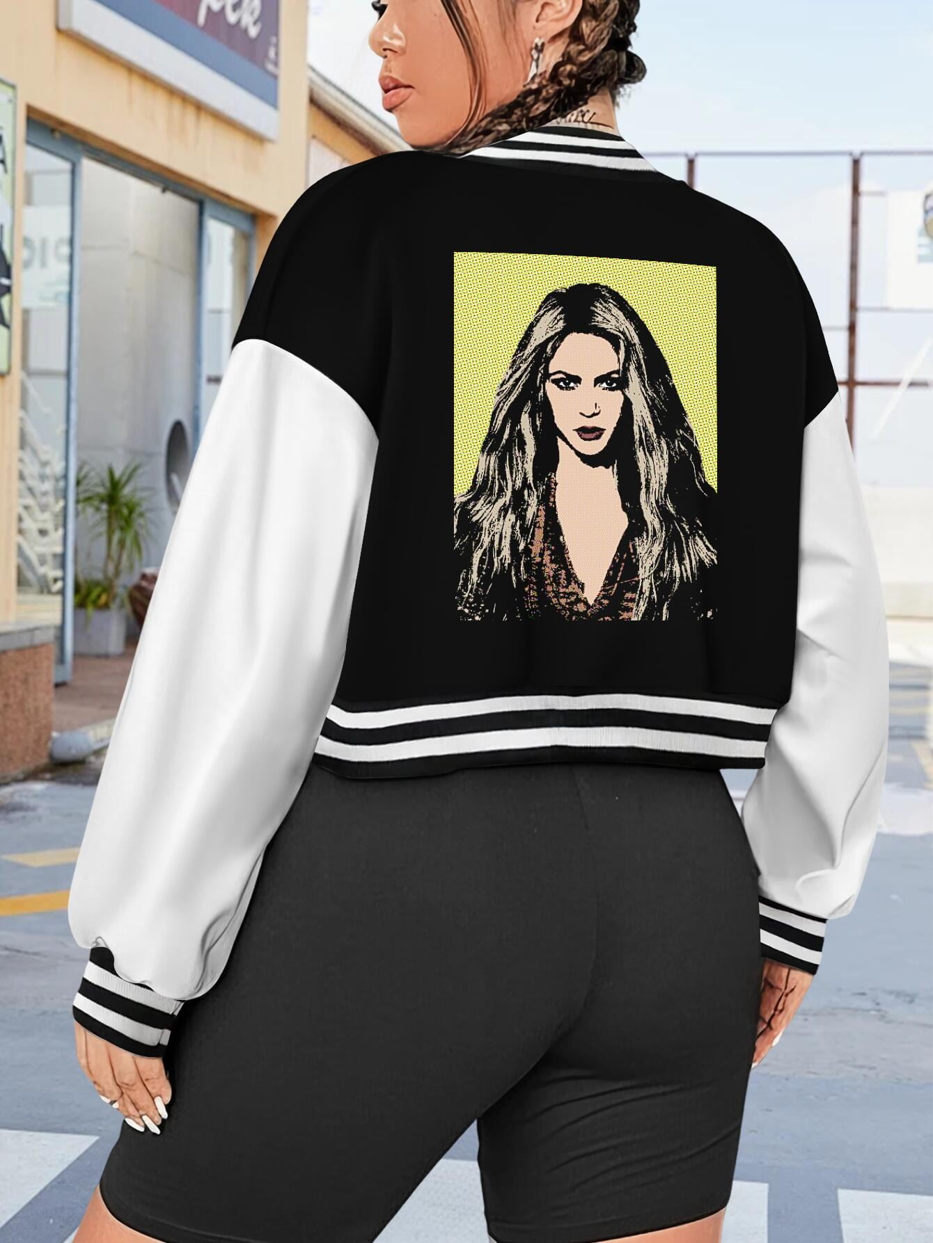 Women's Shakira Style Pop Art Baseball Jacket Large Size Hoodie Hip Don ...