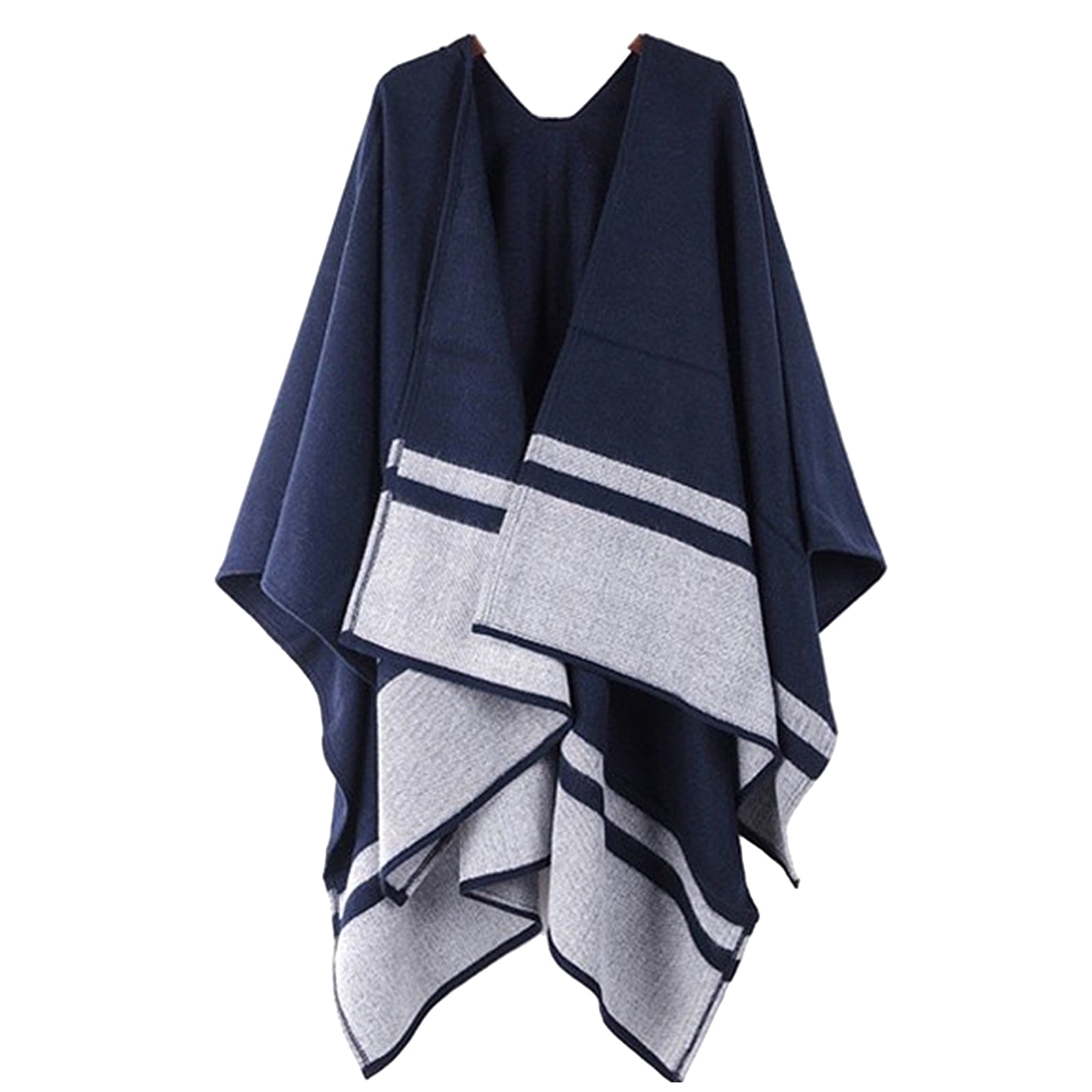 Women's Shawl Wrap Open Front Casual Poncho Cape for Fall Winter (Navy ...