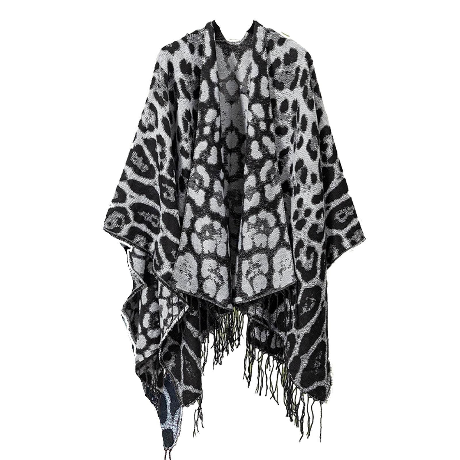 Women's Shawl Wrap with Tassel Open Front Leopard Print Poncho Cape for ...