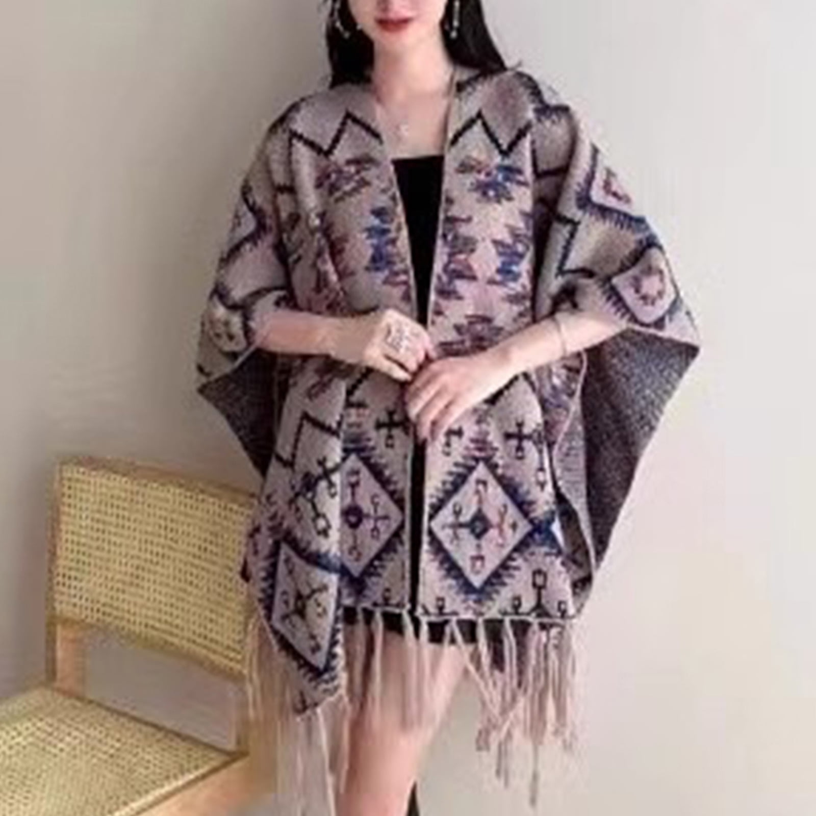 Women's Shawl Wrap with Tassel Open Front Retro Poncho Cape for Fall ...
