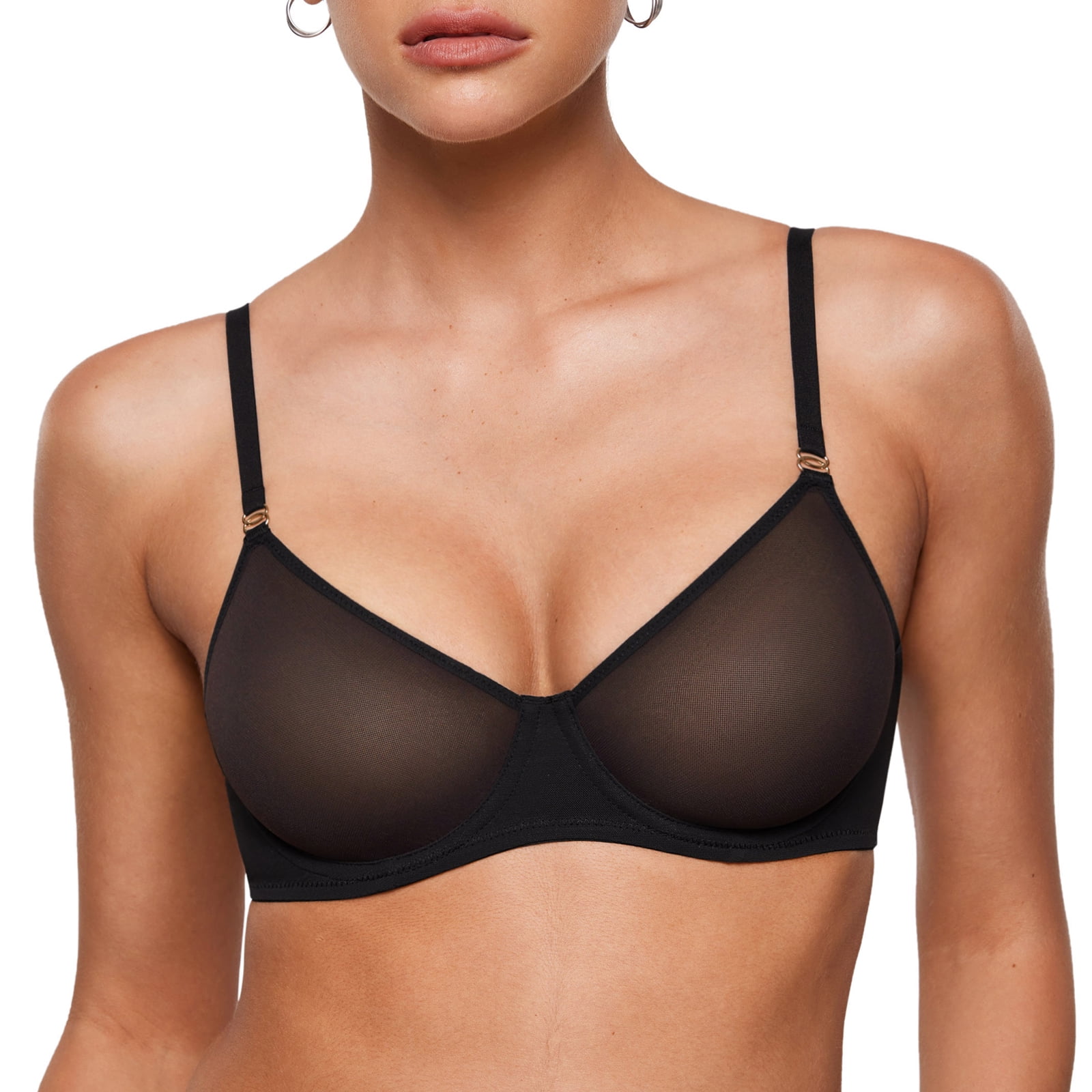 Women's Sheer Demi Balconette Bra Sexy Mesh Unlined Underwire See Through Demi Bras - Walmart.com
