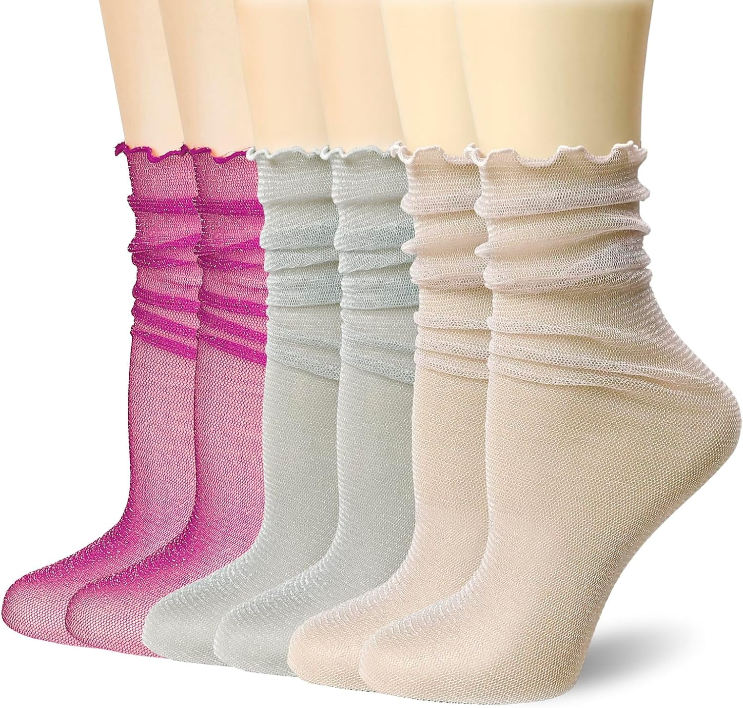 Women's Sheer Glitter Socks Ruffle Frilly Sparkle Shiny Slouch Socks ...