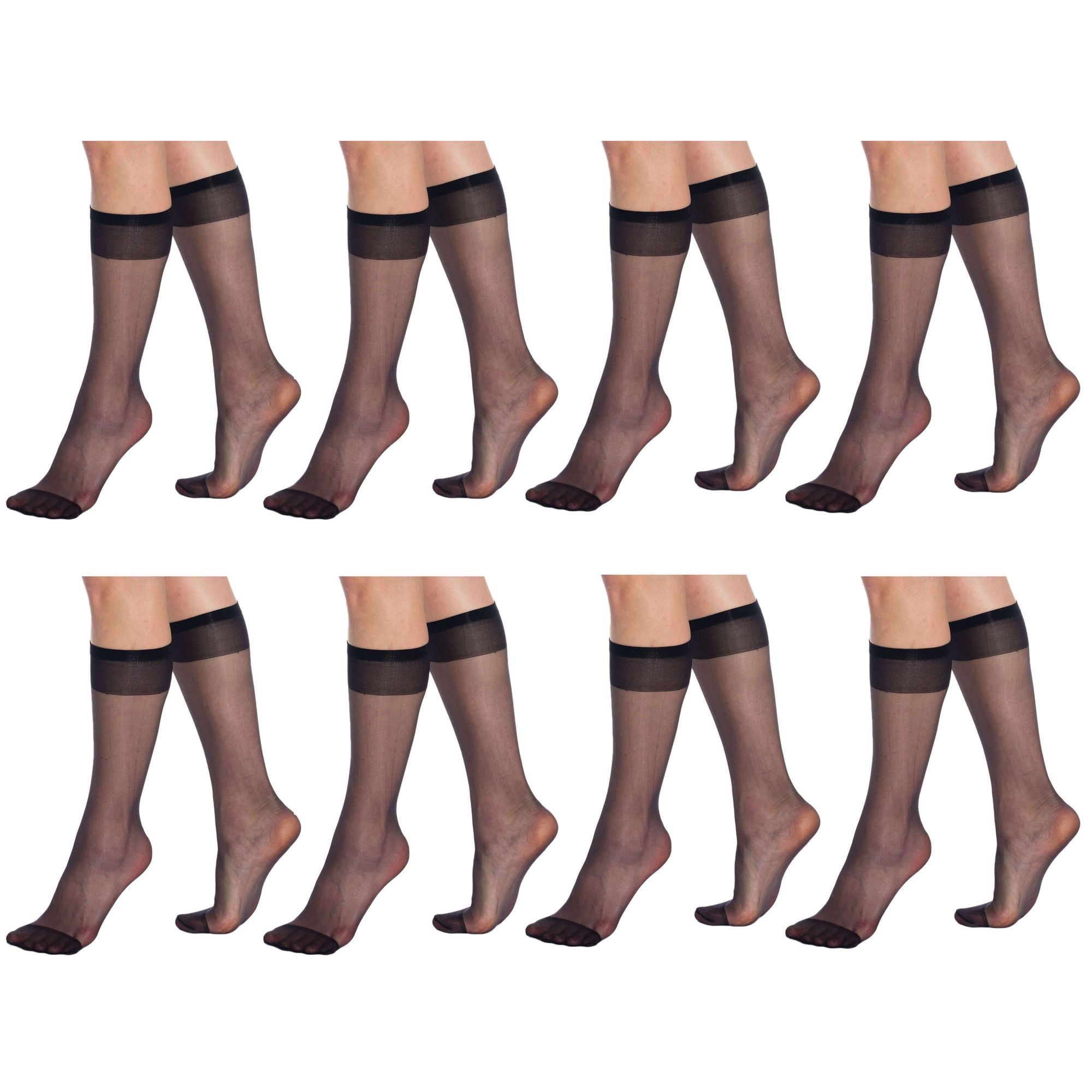 Women's Sheer Knee High Socks 8-Pack - 15 Denier Ultra Thin Nylon Blend ...