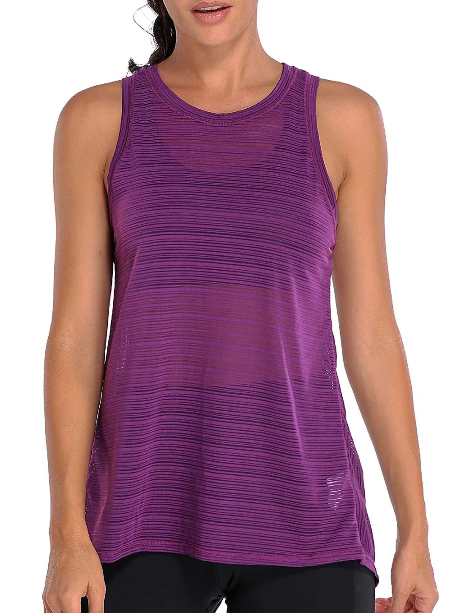 Women's Sheer Mesh Blouse Workout Tank Tops Loose Backless Running Yoga ...