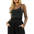 Womens Sheer Pearl Top See Through Long Sleeve Mesh Crop Tops Beach
