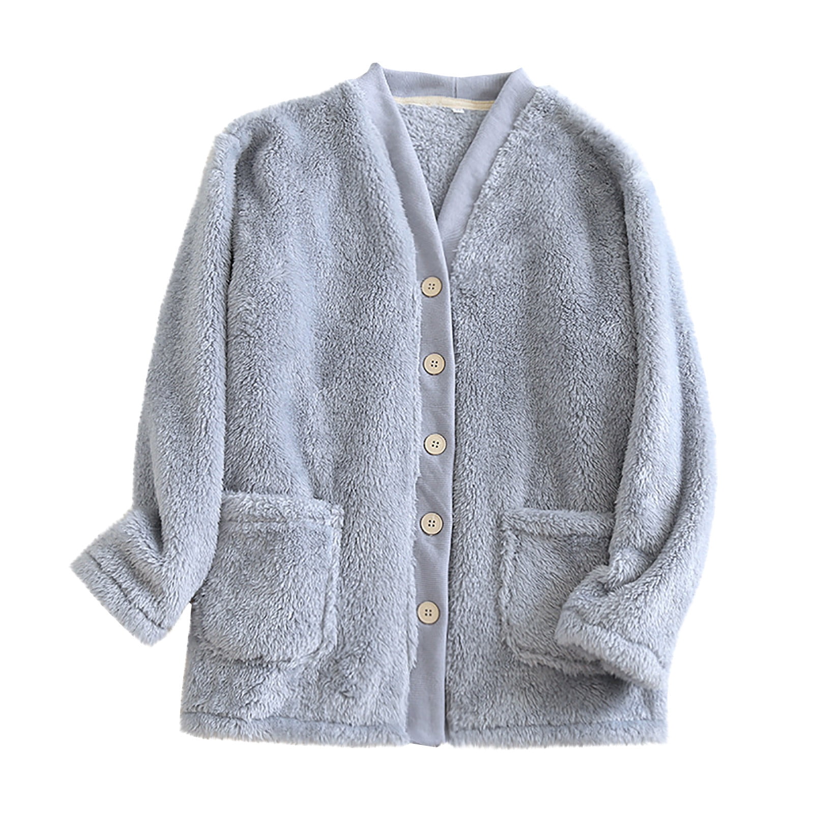 Women's Sherpa Fleece Pajamas Coat Casual Fashion V Neck Button Down ...