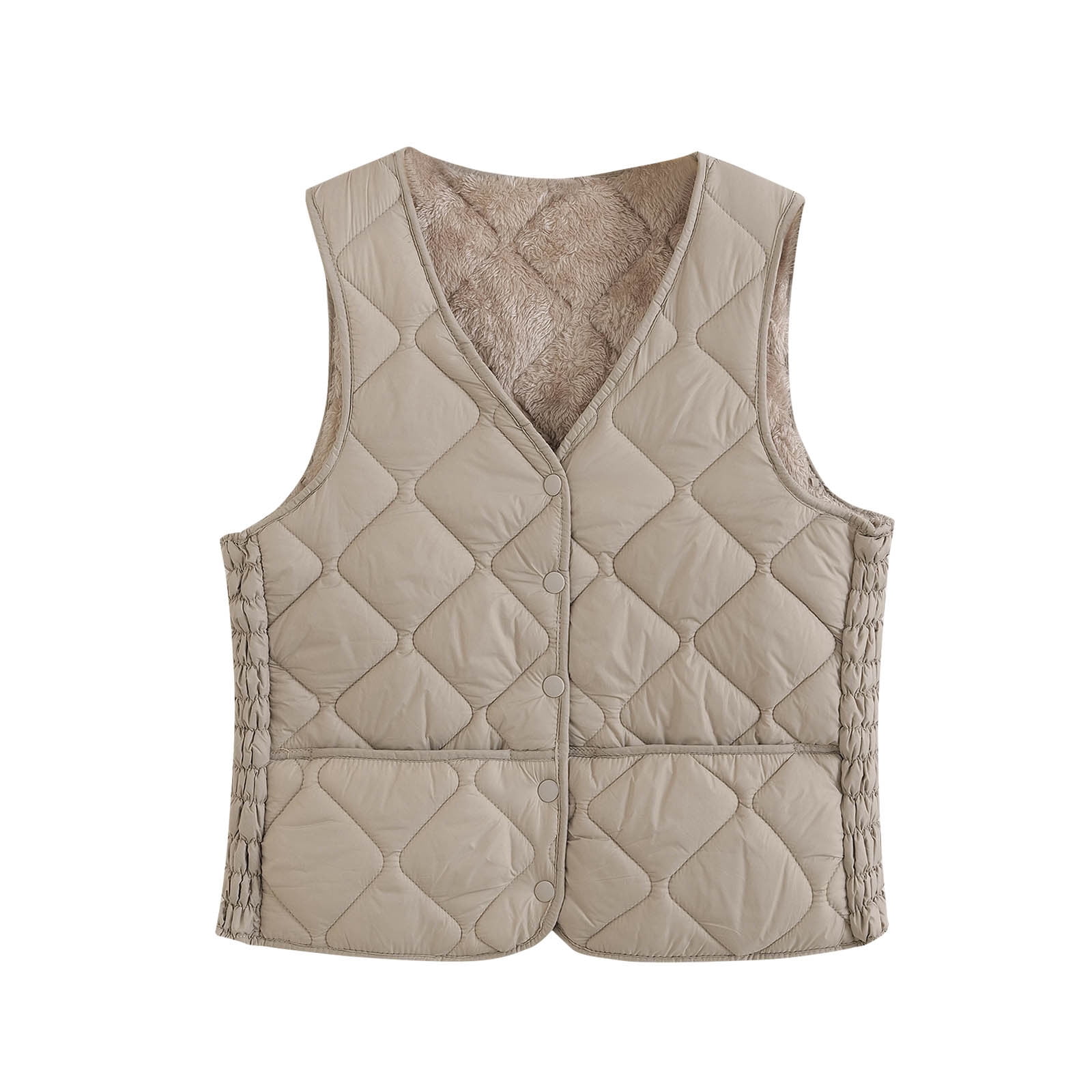 Women's Sherpa Lined Puffer Vest Slim Fit V-Neck Sleeveless Quilted ...