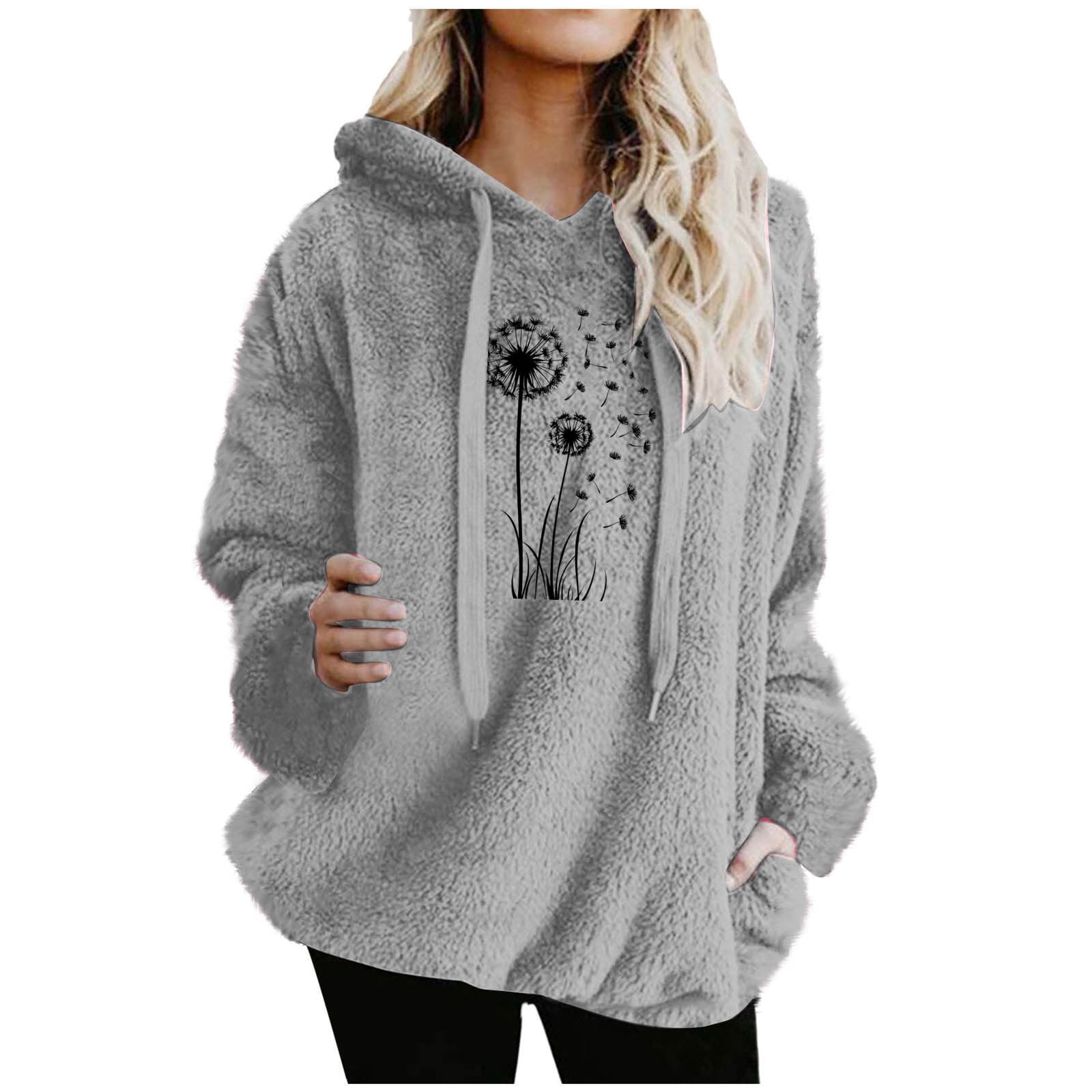 Women's Sherpa Pullover Oversized Fuzzy Hoodies Fuzzy Fleece Printed ...