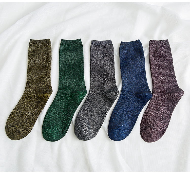 Women's Shiny Novelty Pearl Socks Colorful Glitter Crew Socks 5-pairs ...