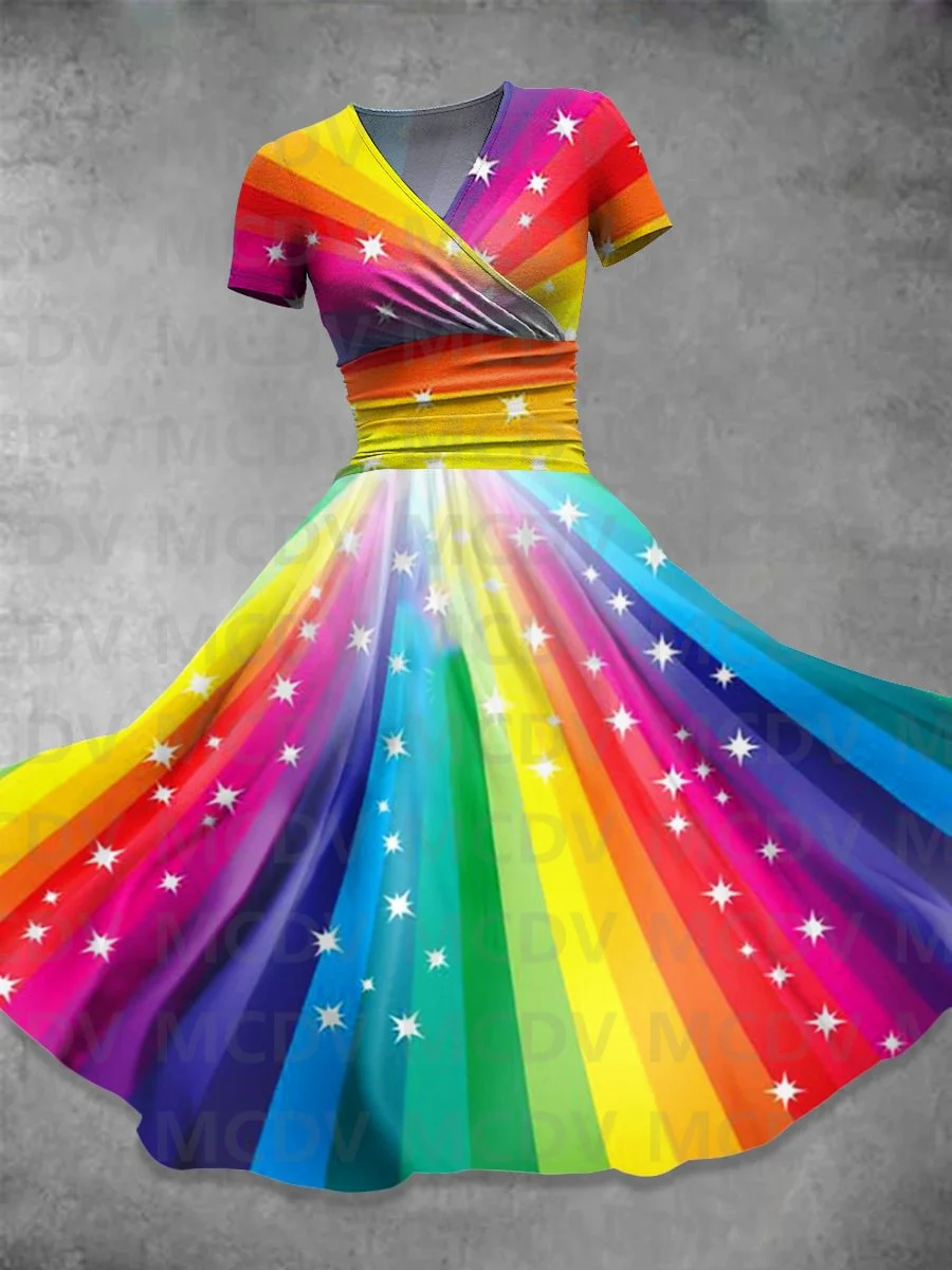 Women's Shiny Rainbow Gradient Stripes Art Print Design Maxi Dress 3D ...