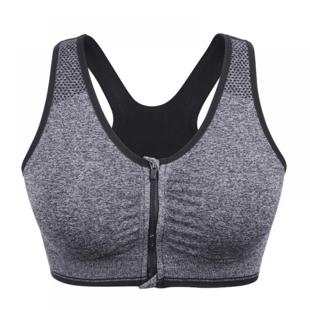 Women's Shirred Front Zipper Closure Sports Bra High Impact Support ...