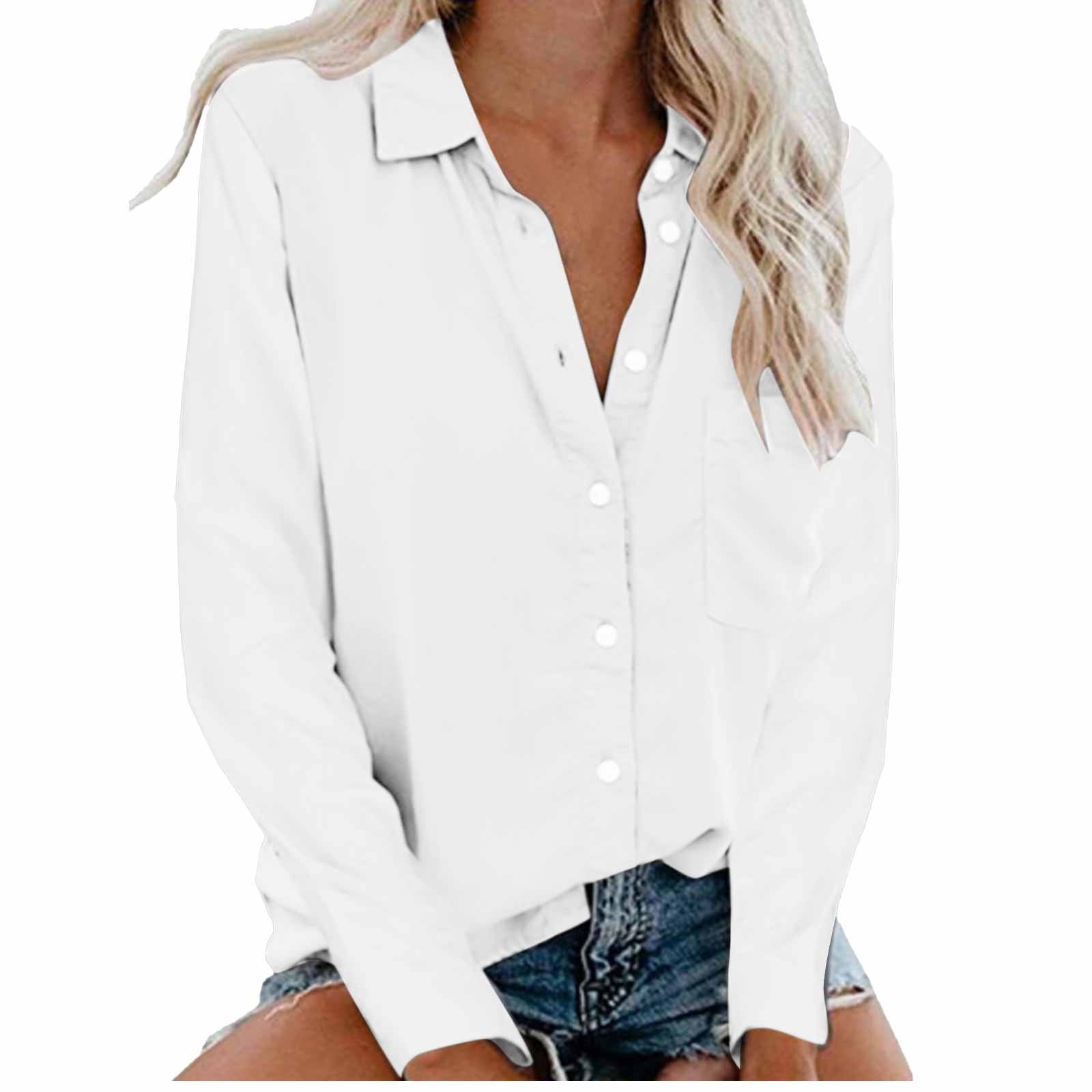 Women's Shirts Fashion Casual Loose Fit Long Sleeve Button Down ...