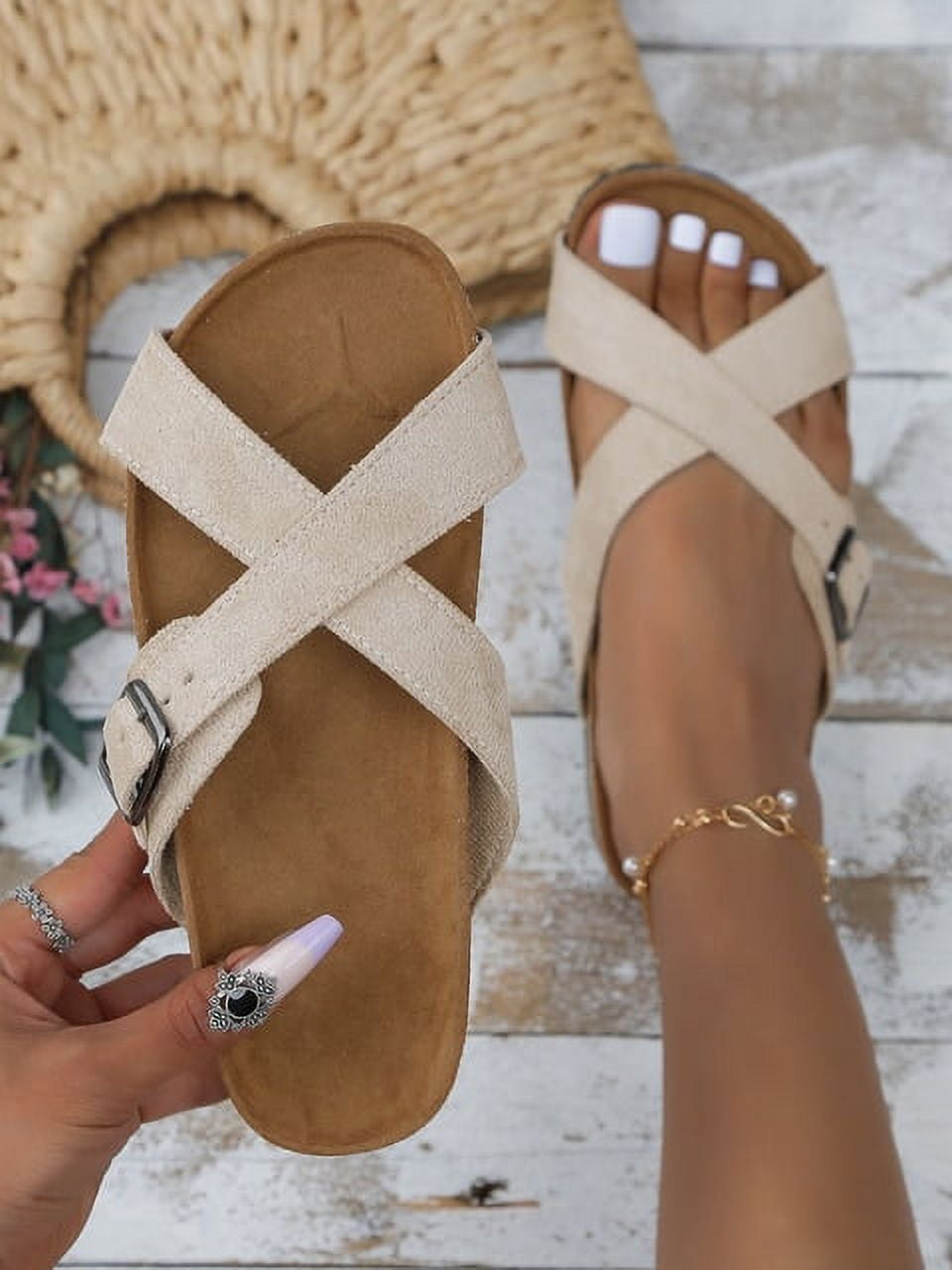 Women's Shoes 2023 New Open Toe Cross Strap Retro Cork Thick Bottom ...