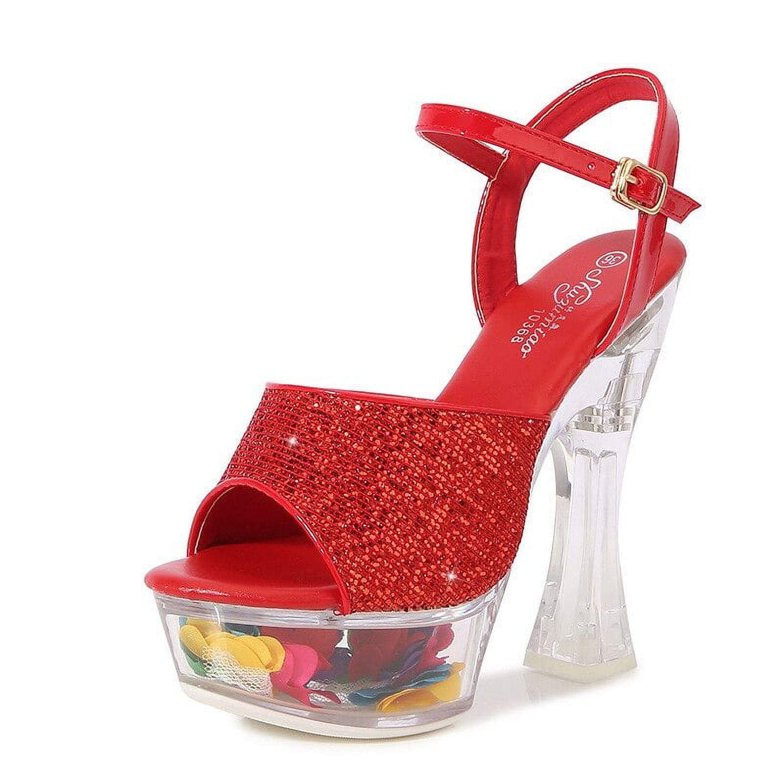 Women's Shoes Fish Mouth High Heel Flower Crystal Block Heel Rhinestone ...