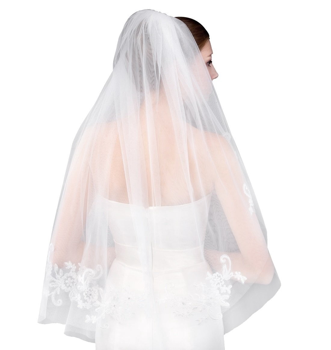 Women's Short 2 Tier Lace White Wedding Bridal Veil with Comb L24WT ...