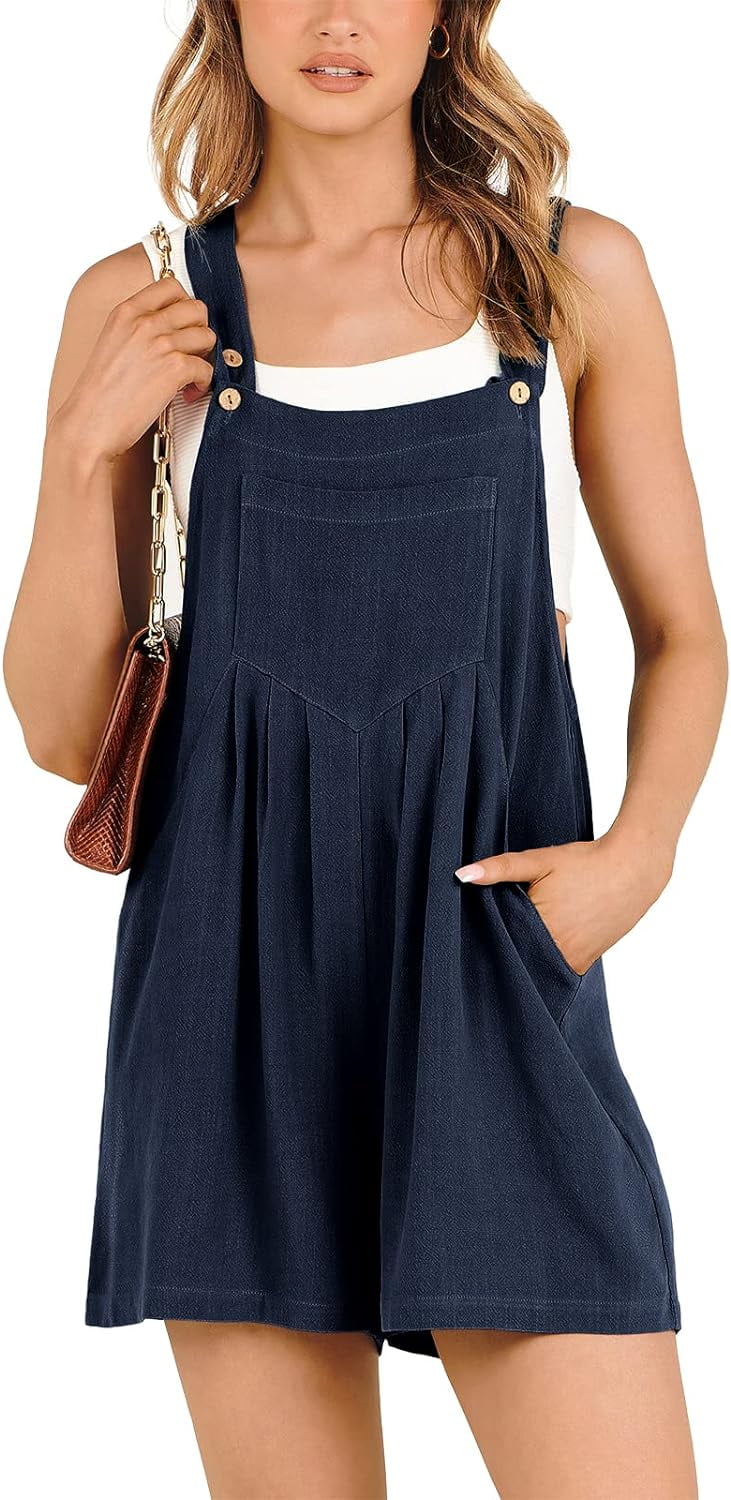 Women's Short Overalls Summer Casual Adjustable Strap Loose Linen Short ...
