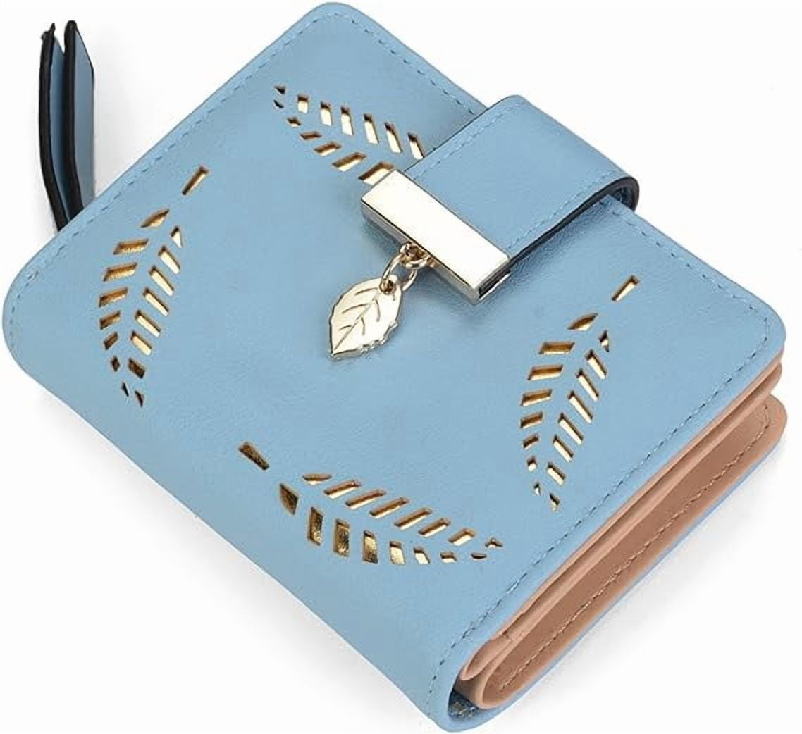 Women's Short Purse Leather Medium Wallet Leaf Bifold Card Coin Holder ...
